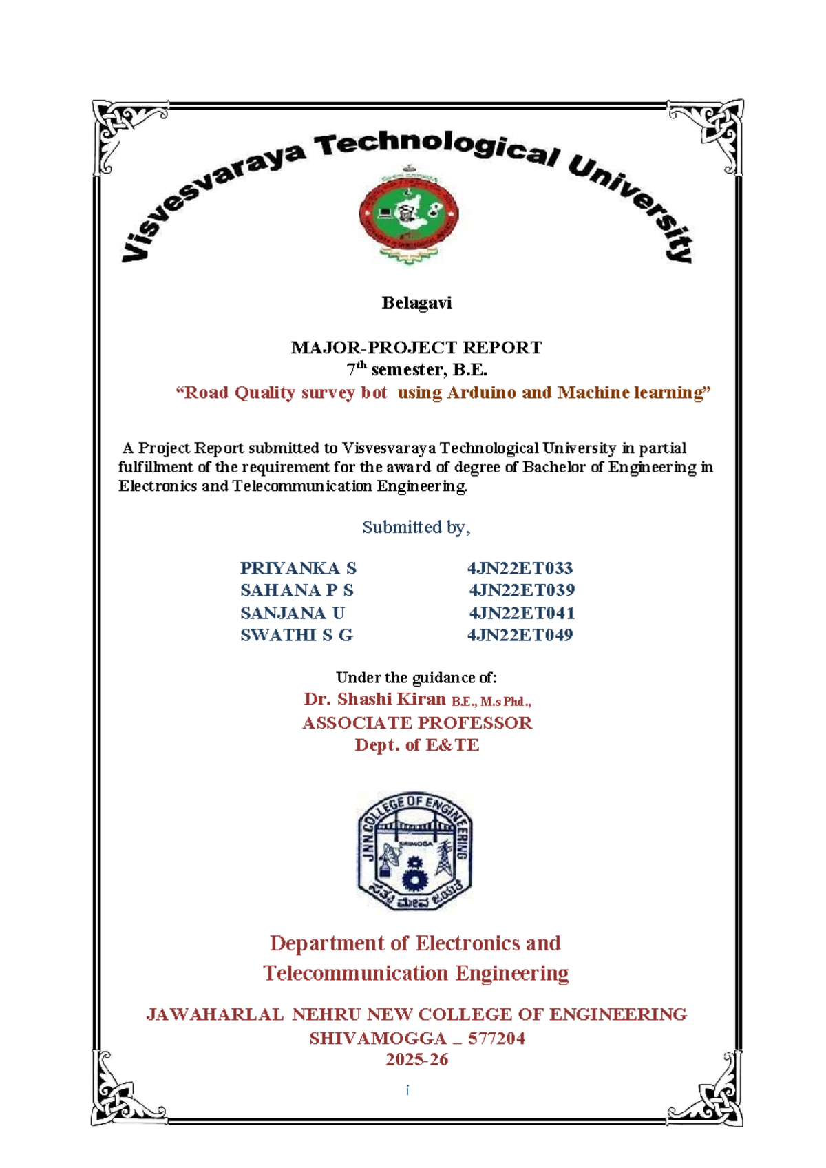 Quality Survey Bot Using Arduino & ML - Project Report (7th Sem, BE ...