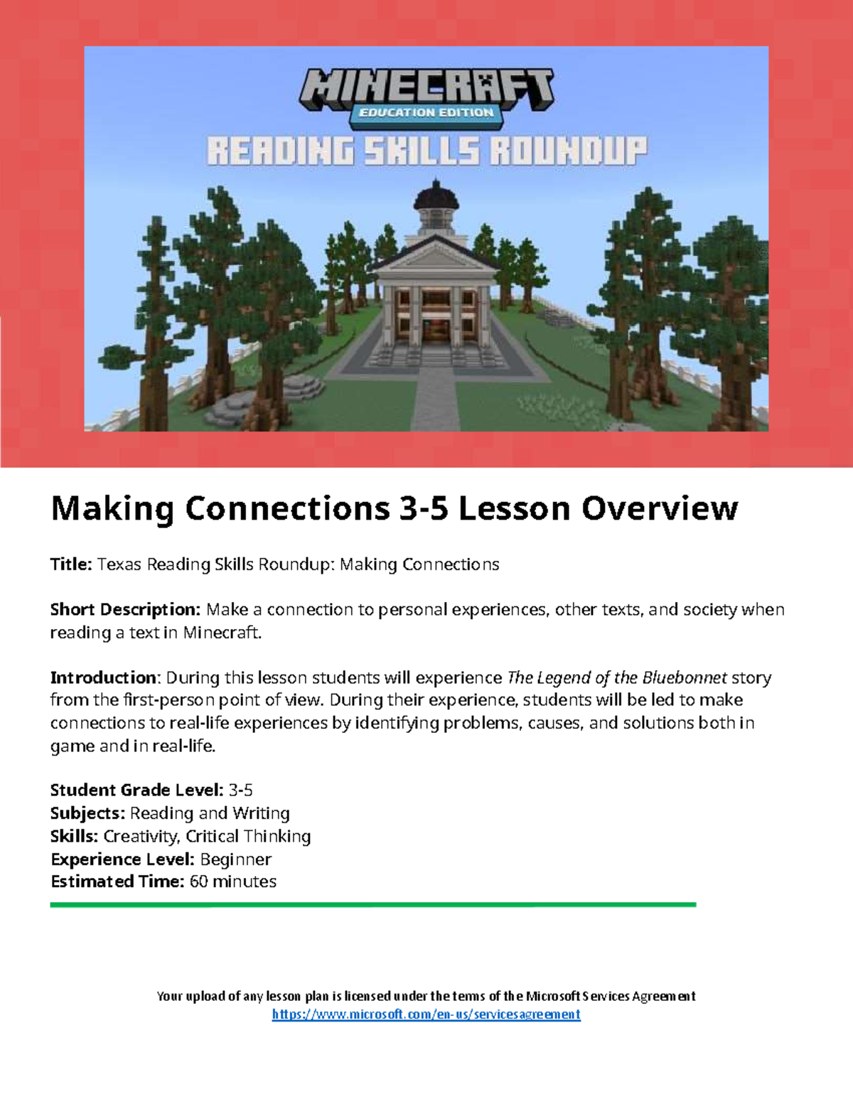 Texas Reading Skills Roundup: Making Connections Lesson Plan (3-5 ...