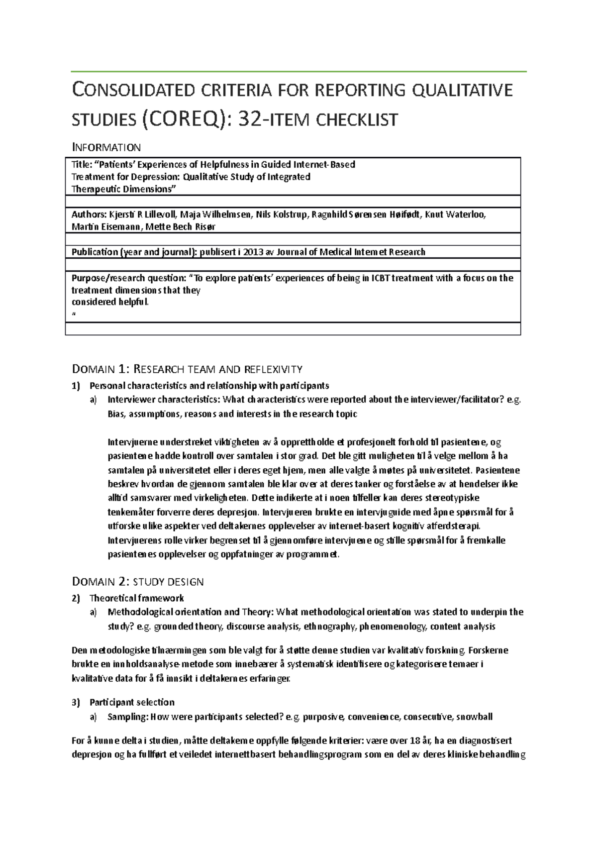 Arbeidskrav 1b skjema - CONSOLIDATED CRITERIA FOR REPORTING QUALITATIVE ...