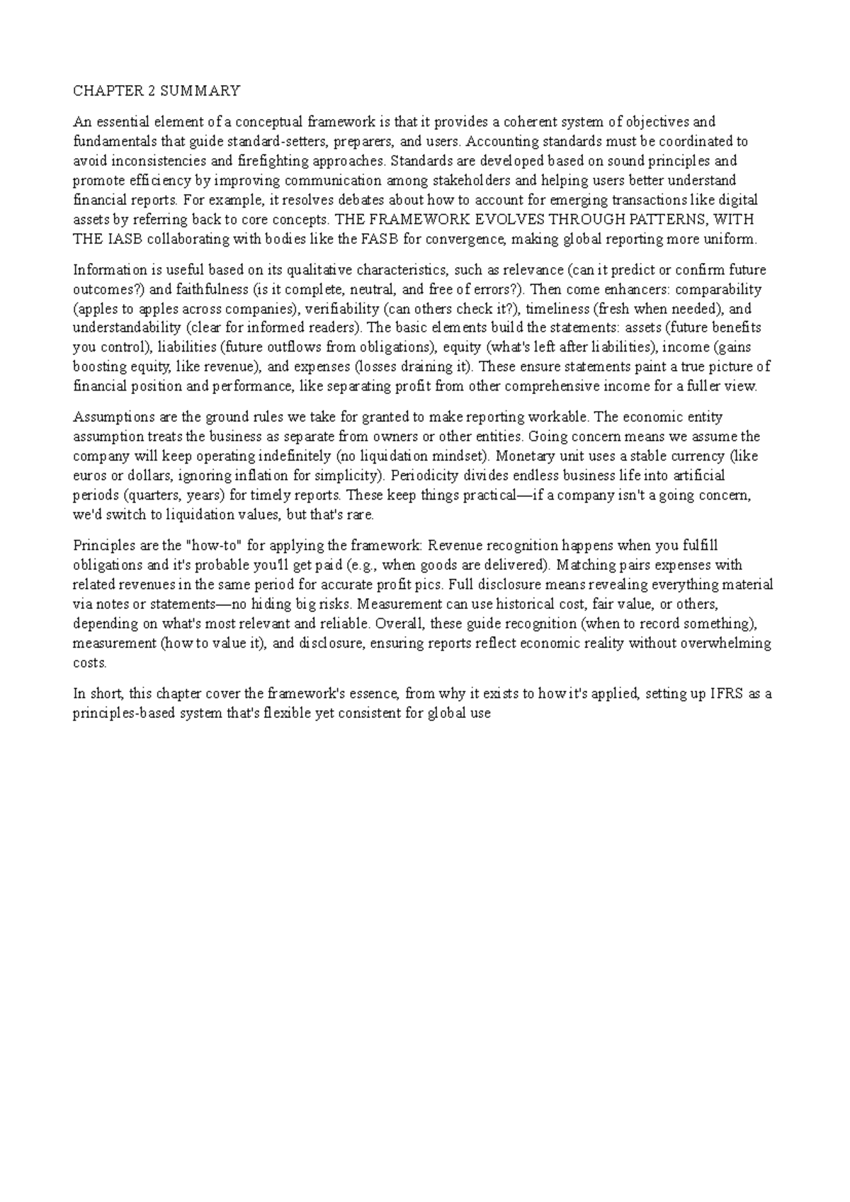 CH2 Summary: Key Concepts of the Conceptual Framework in Accounting - Studocu