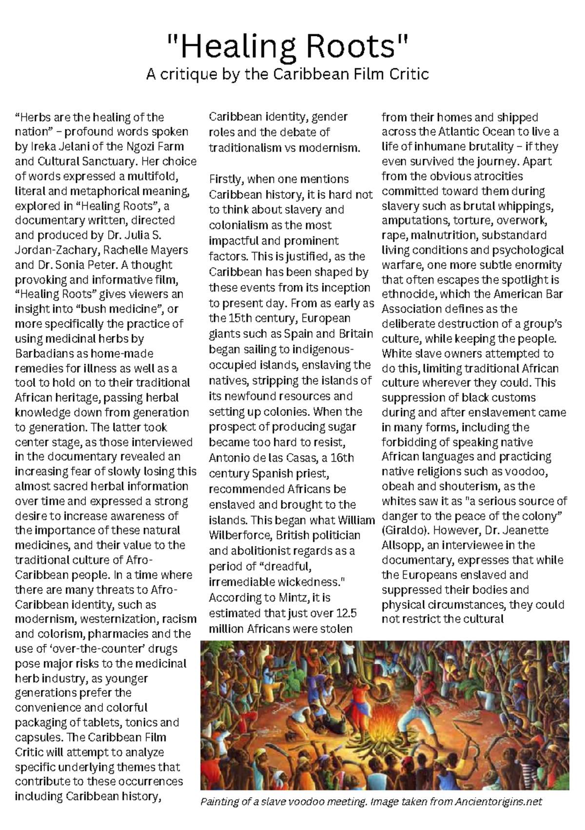 Caribbean Civ: Healing Roots Documentary Analysis and Gender Roles ...