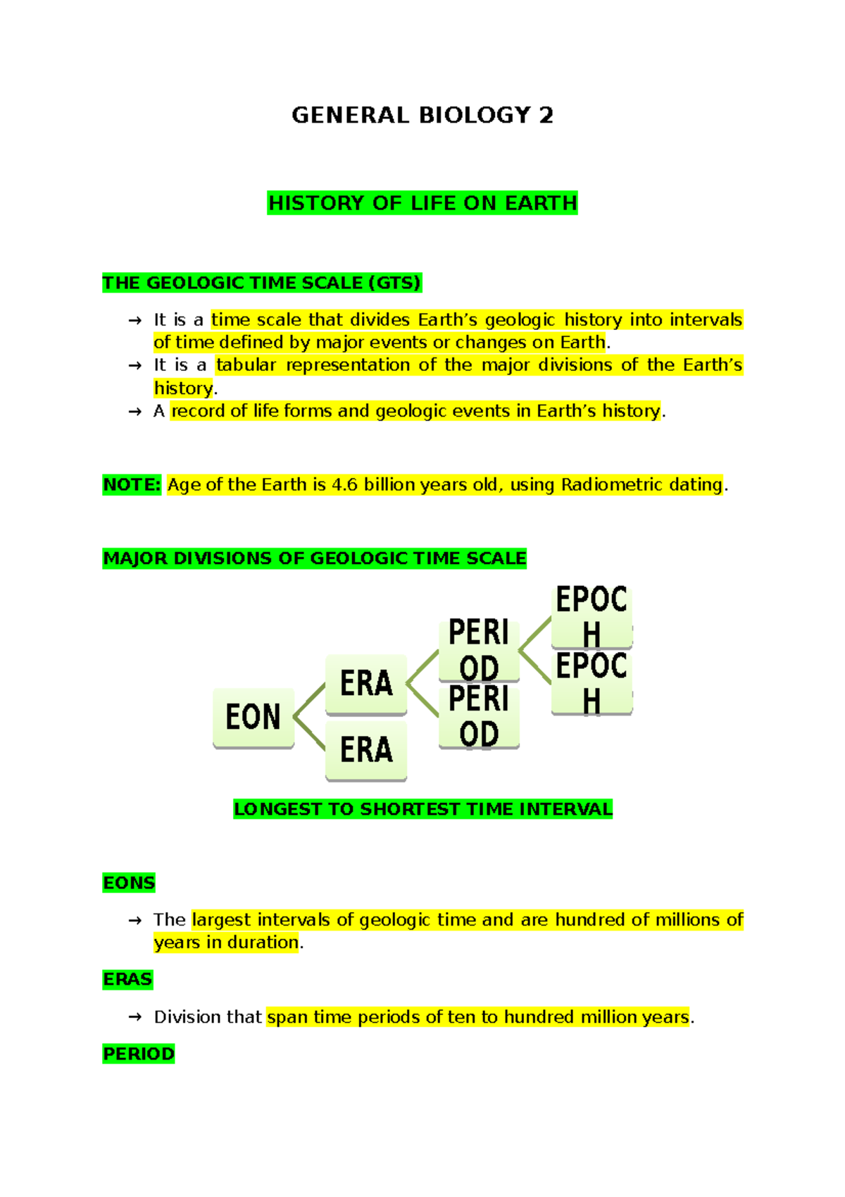 General Biology 2: Insights into Earth's History and Life Forms - Studocu