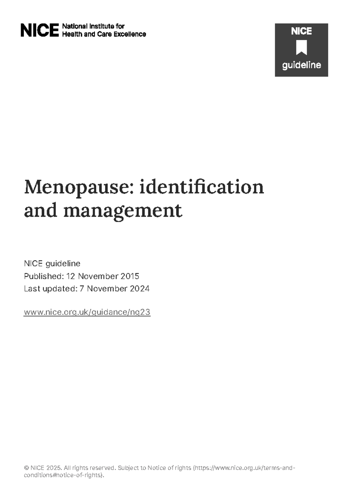 Guia - YTS - Menopause: identification and management NICE guideline ...