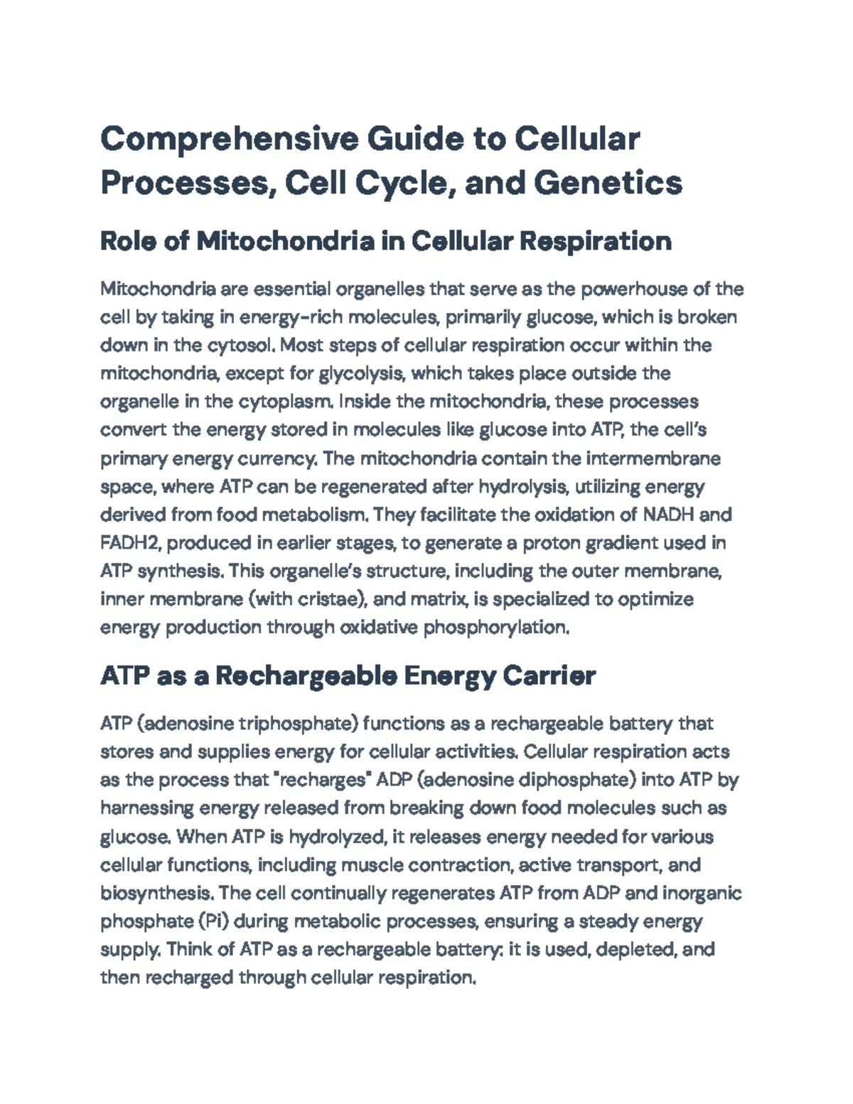 Comprehensive Guide to Cellular Respiration and Cell Cycle (BIO101 ...