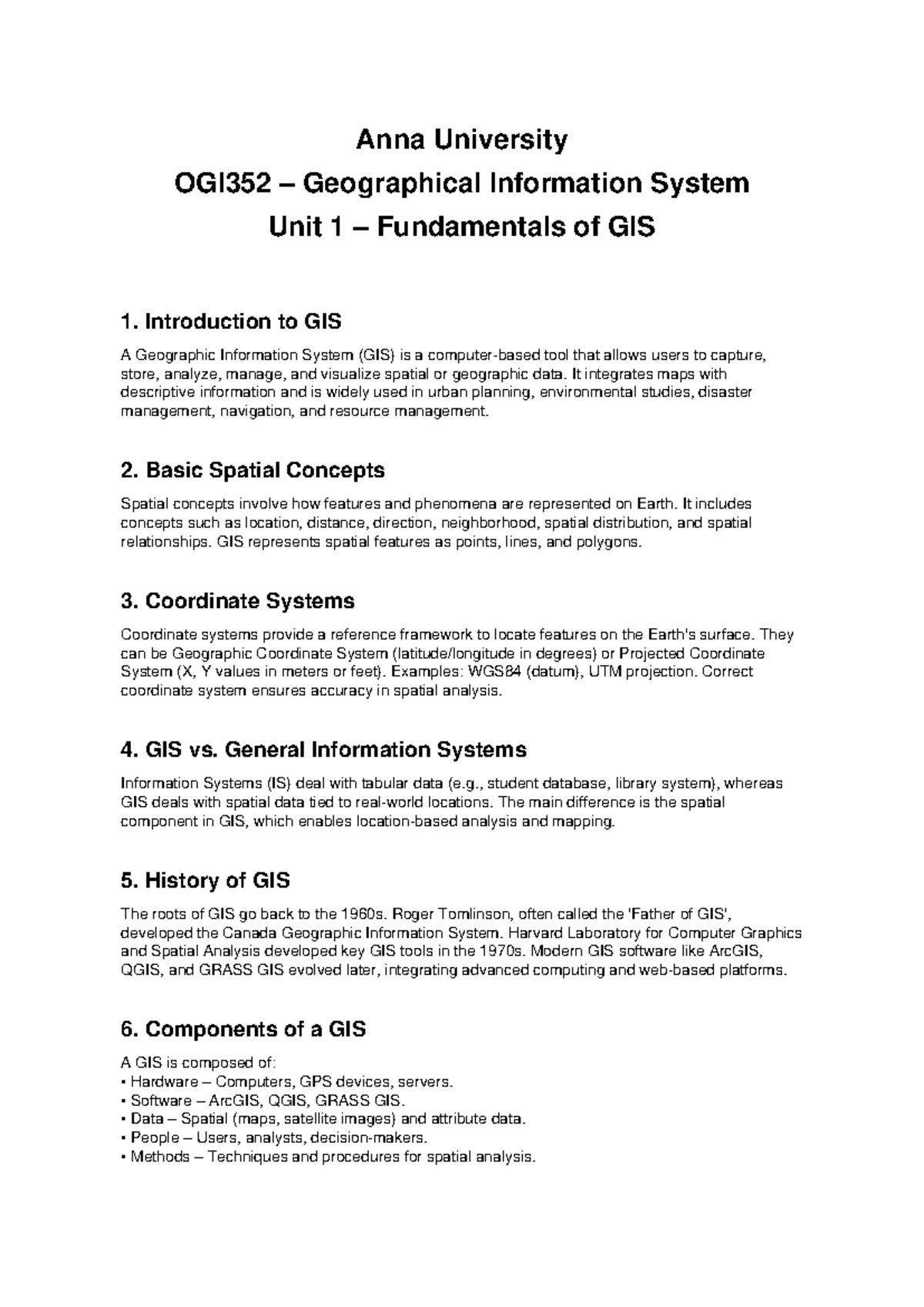 OGI352 Unit 1: Fundamentals of Geographic Information Systems - Studocu