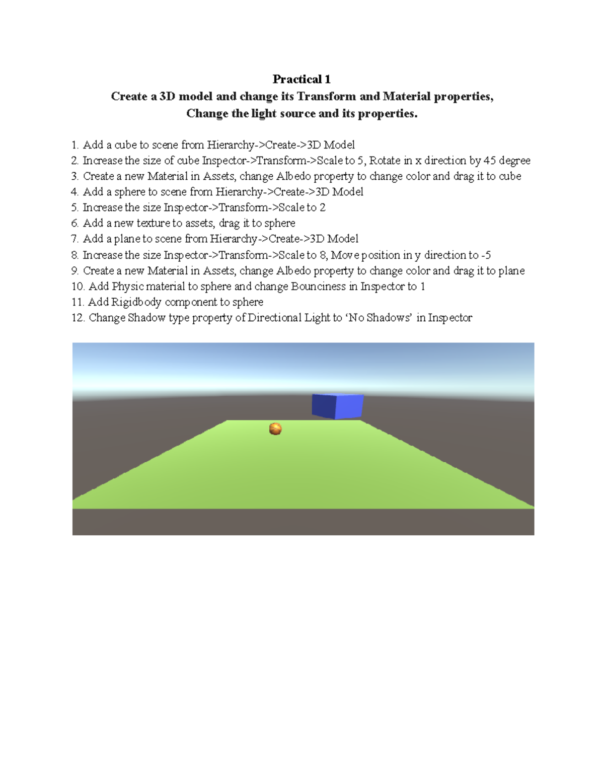 Unity Practical - Practical 1 Create a 3D model and change its ...