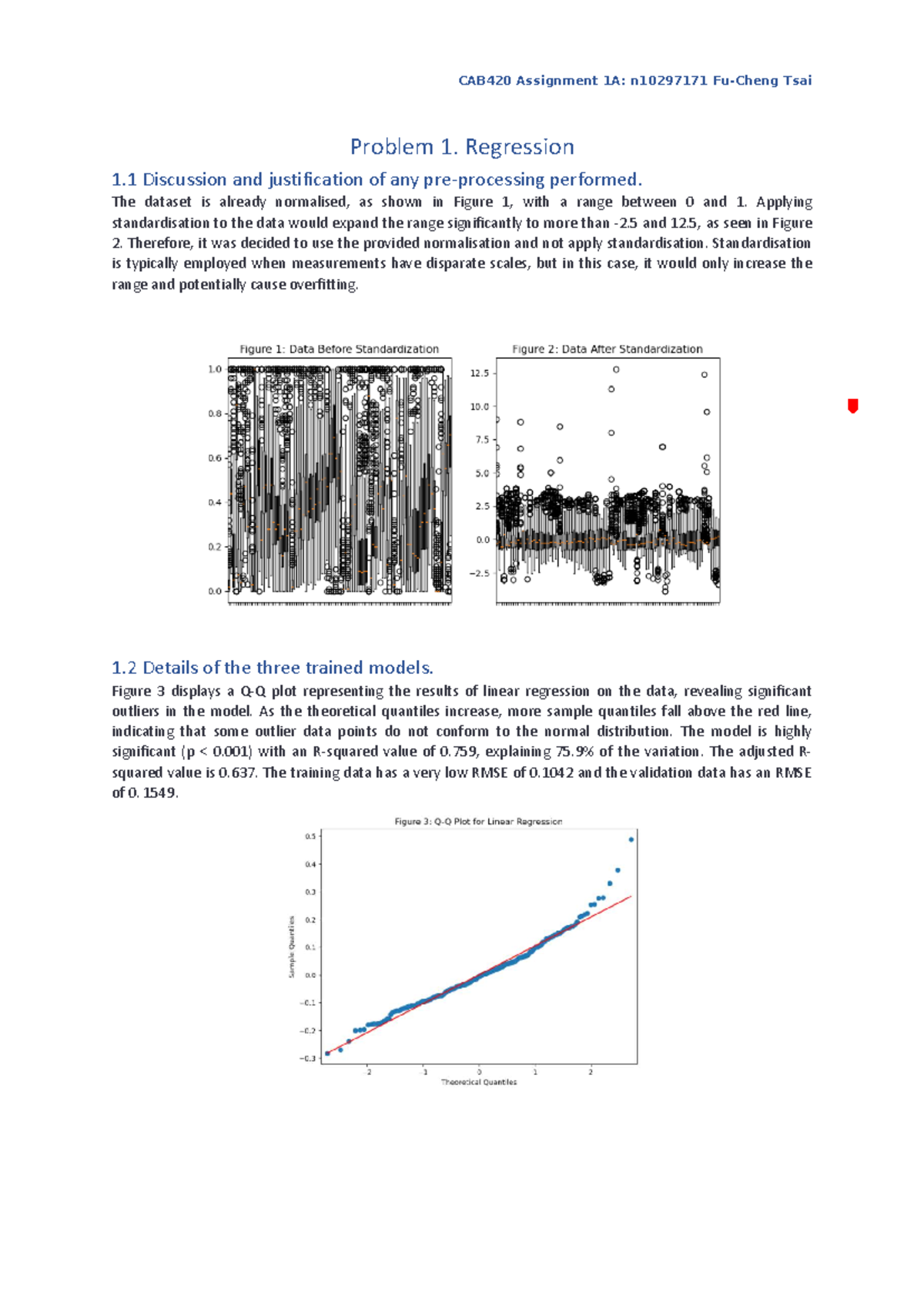 CAB420 Assignment 1A: Regression and Classification Model Analysis ...