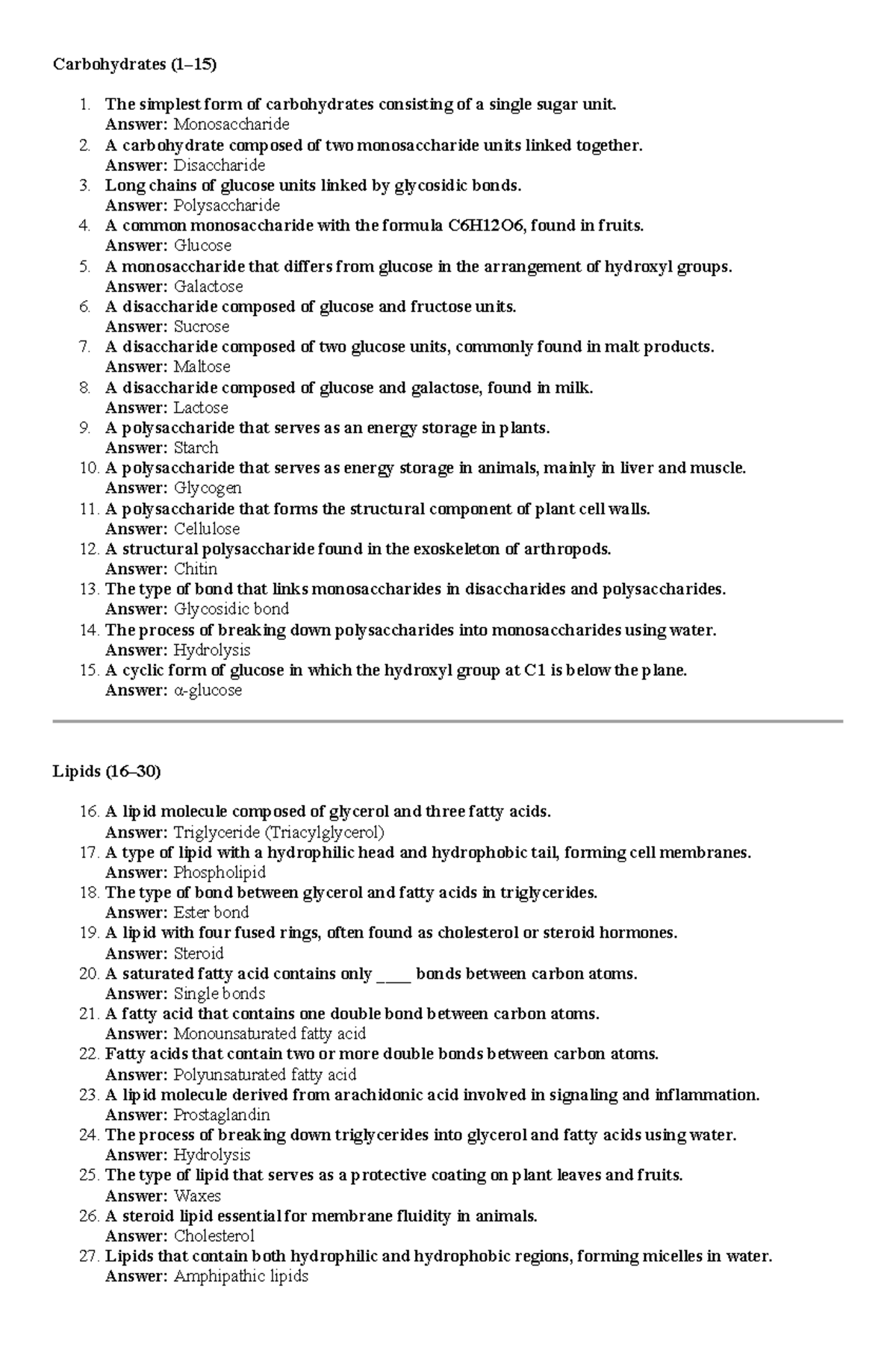 Biomolecules Quiz: Carbohydrates, Lipids, Proteins & Nucleic Acids ...