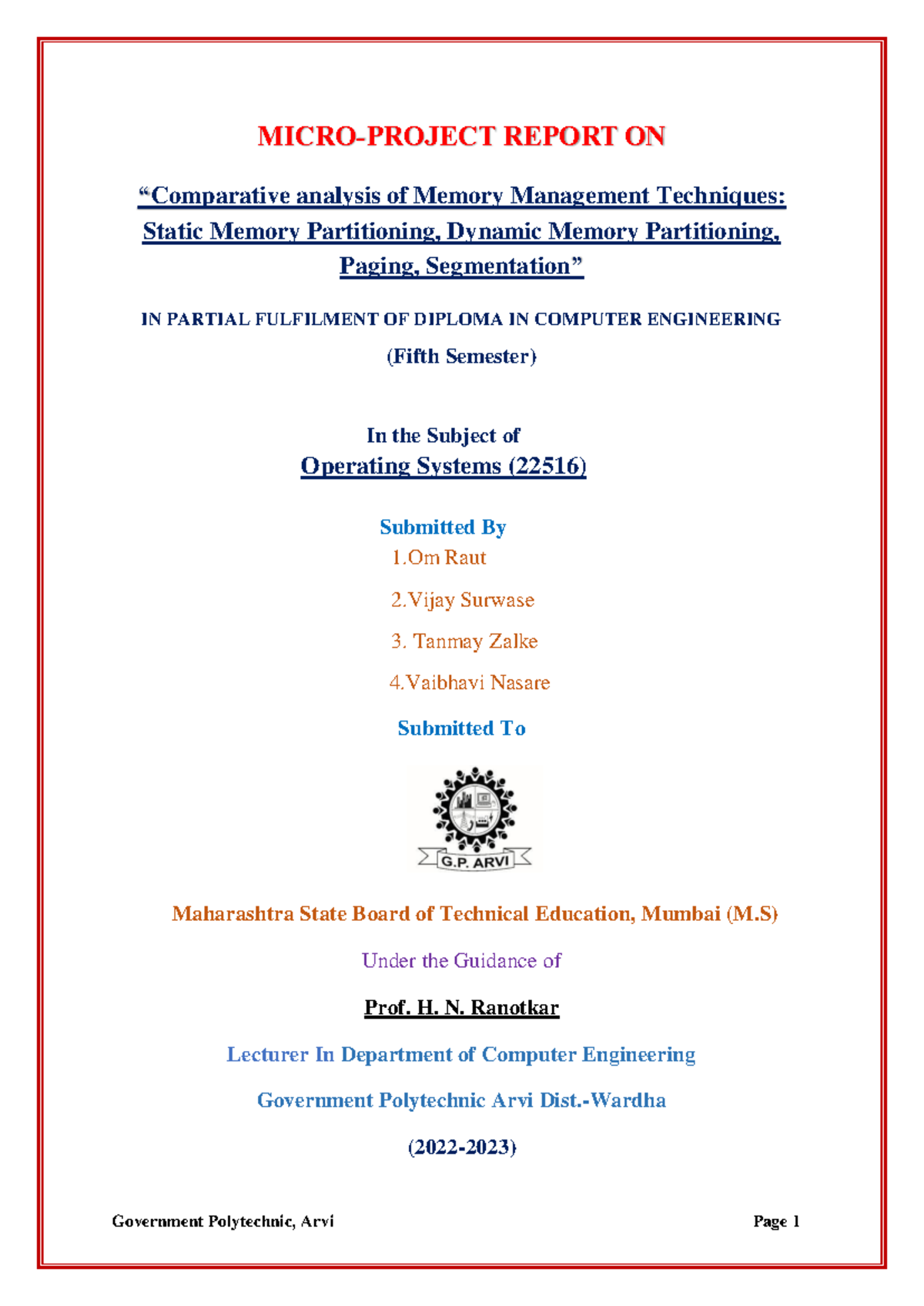 OS MP - Operating System Project - MICRO-PROJECT REPORT ON “Comparative ...