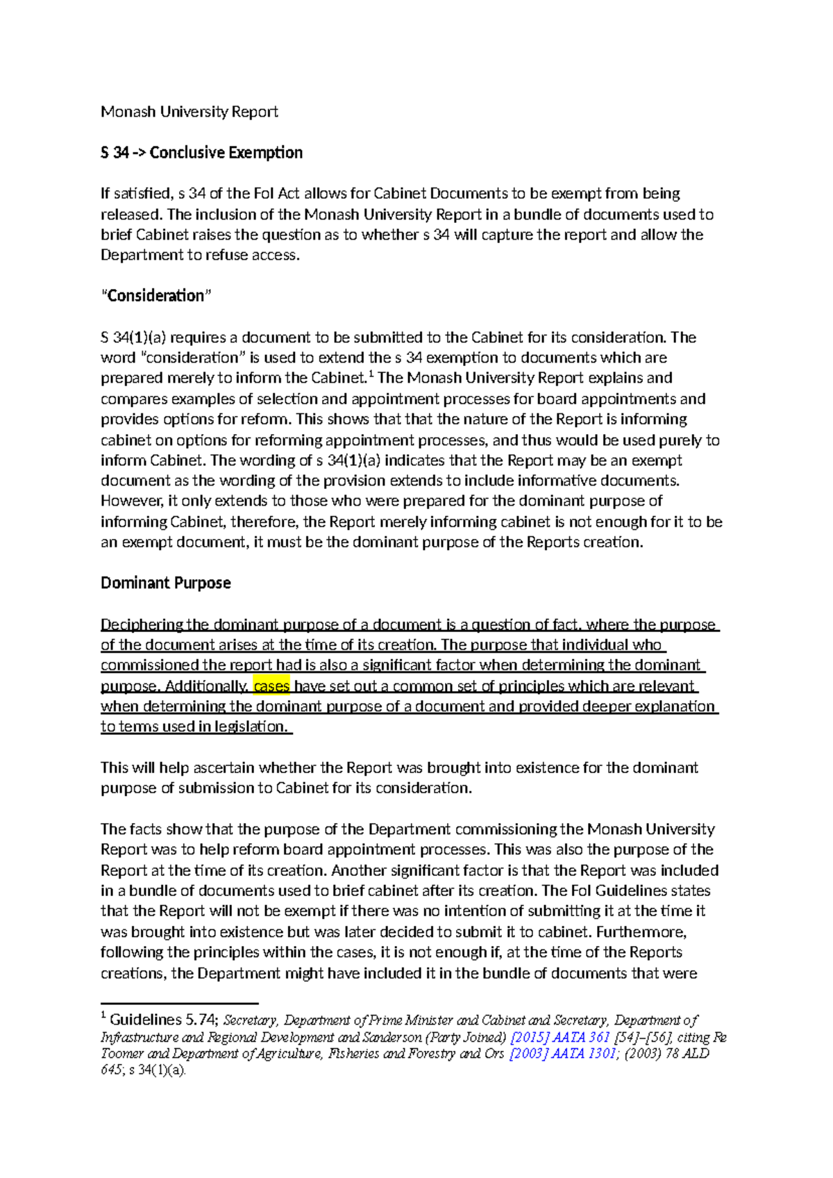 Monash University Report: Analyzing s 34 Exemption Under FoI Act - Studocu