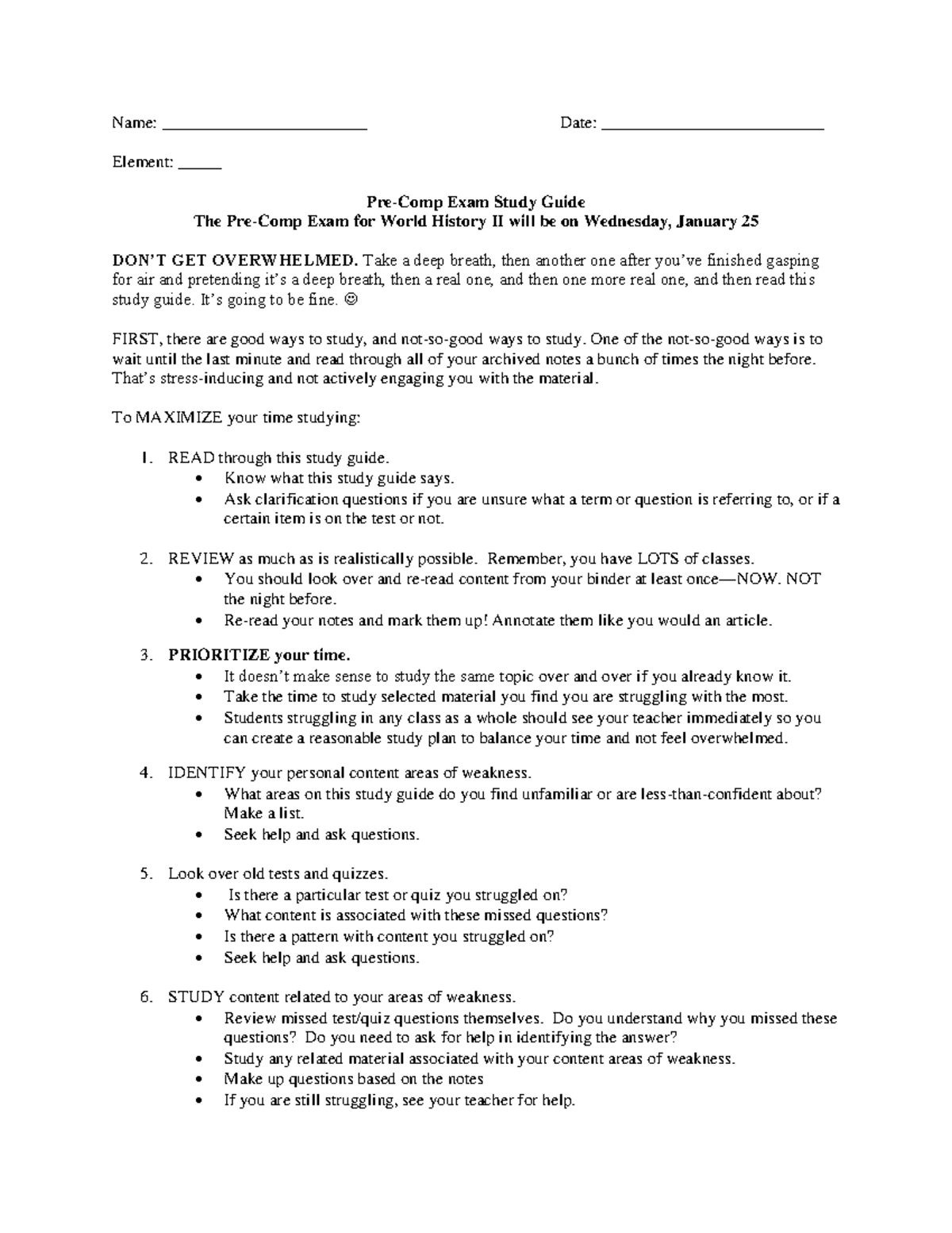 World History II (WHII) Exam Study Guide for Pre-Comps - Studocu