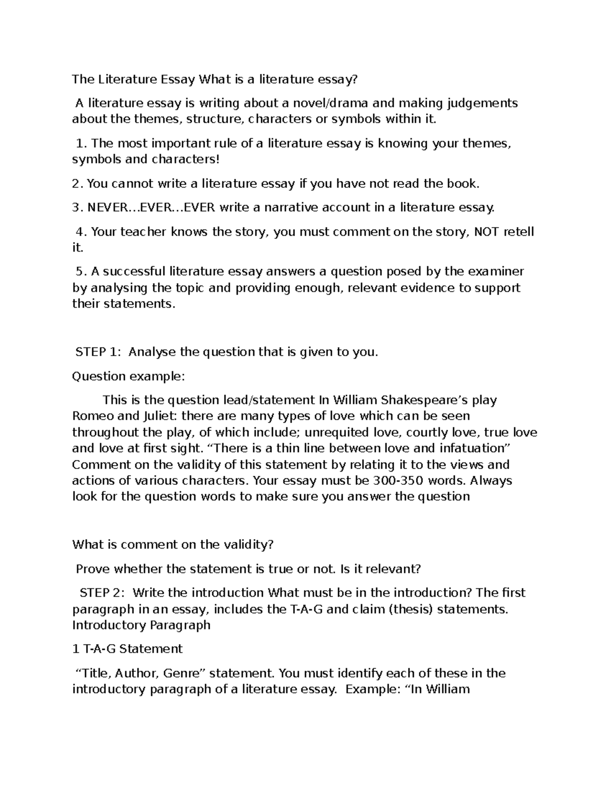 Lit Essay Guide: Writing Effective Essays for English 101 - Studocu