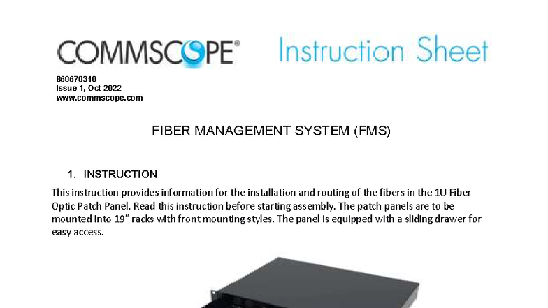860670310 FIBER MANAGEMENT SYSTEM (FMS) Installation Instructions - Studocu