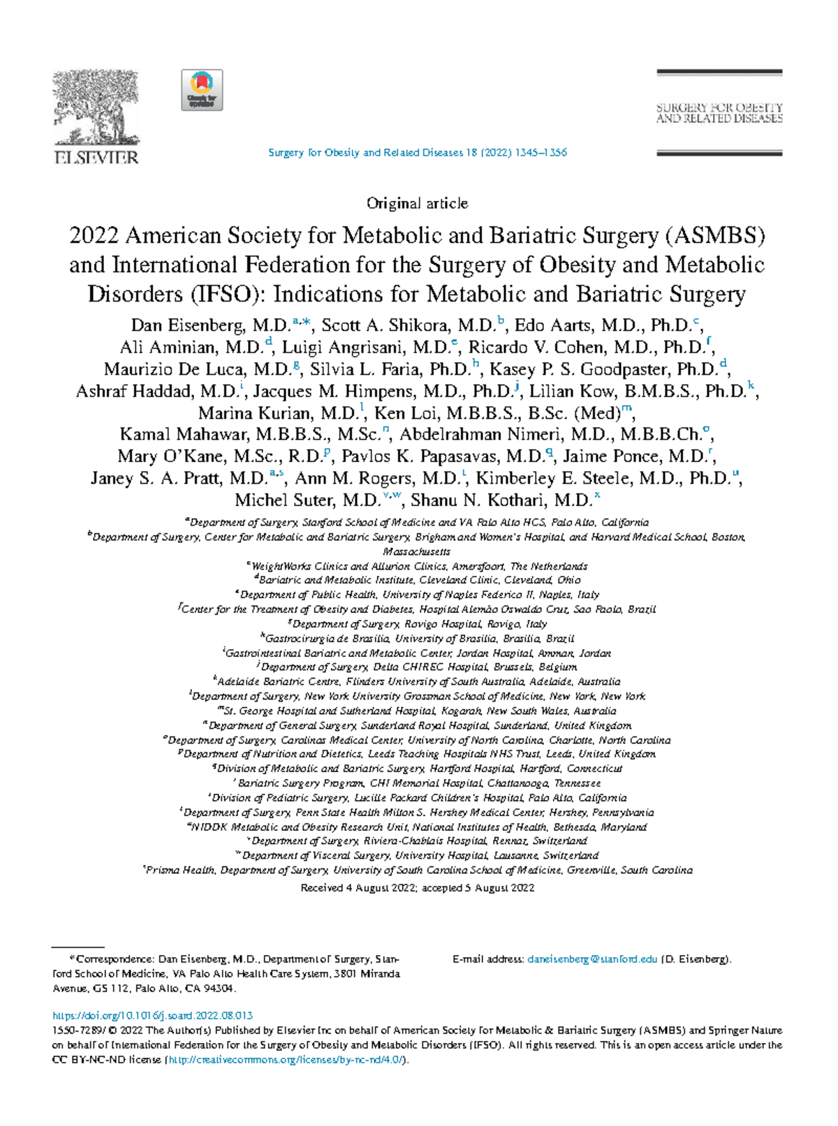 ASMBS 2022: Indications for Metabolic and Bariatric Surgery Summary ...