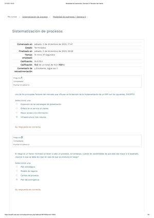 Administracion de procesos Examen Semana 3 - CalificaciÛn10 de un total de 10 ( 100 % ...