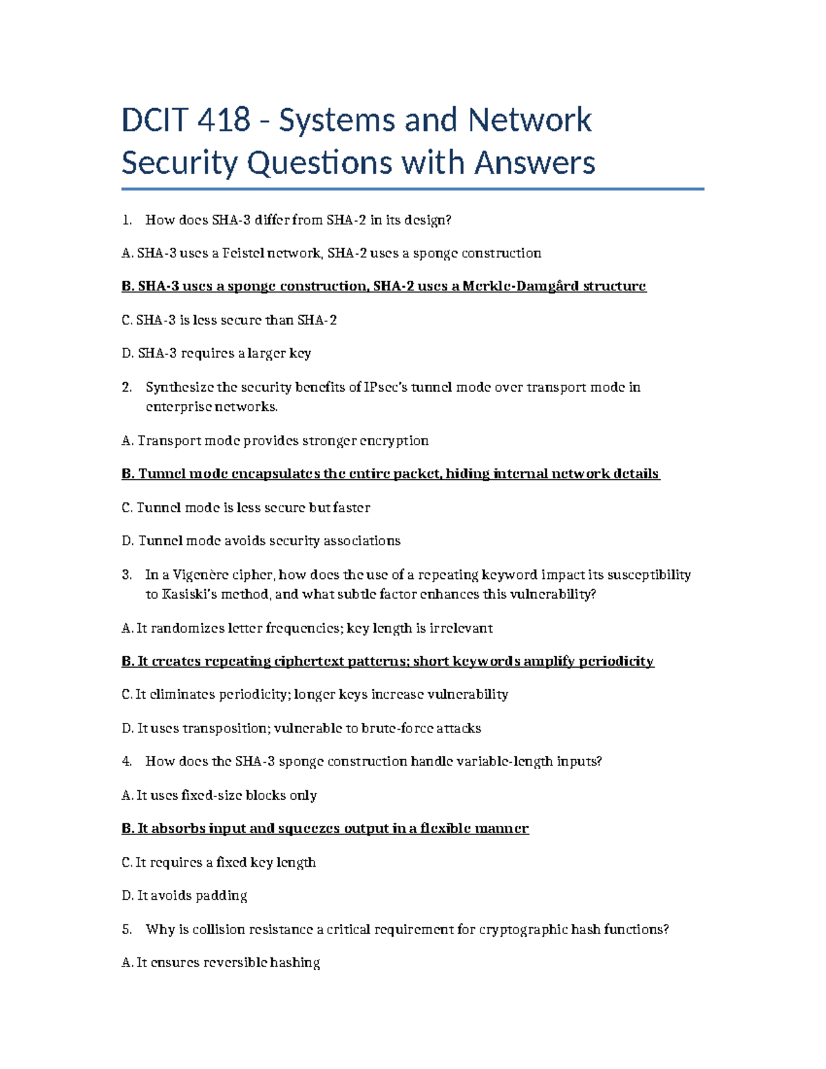 DCIT 418 Systems and Network Security Q&A Guide - Studocu