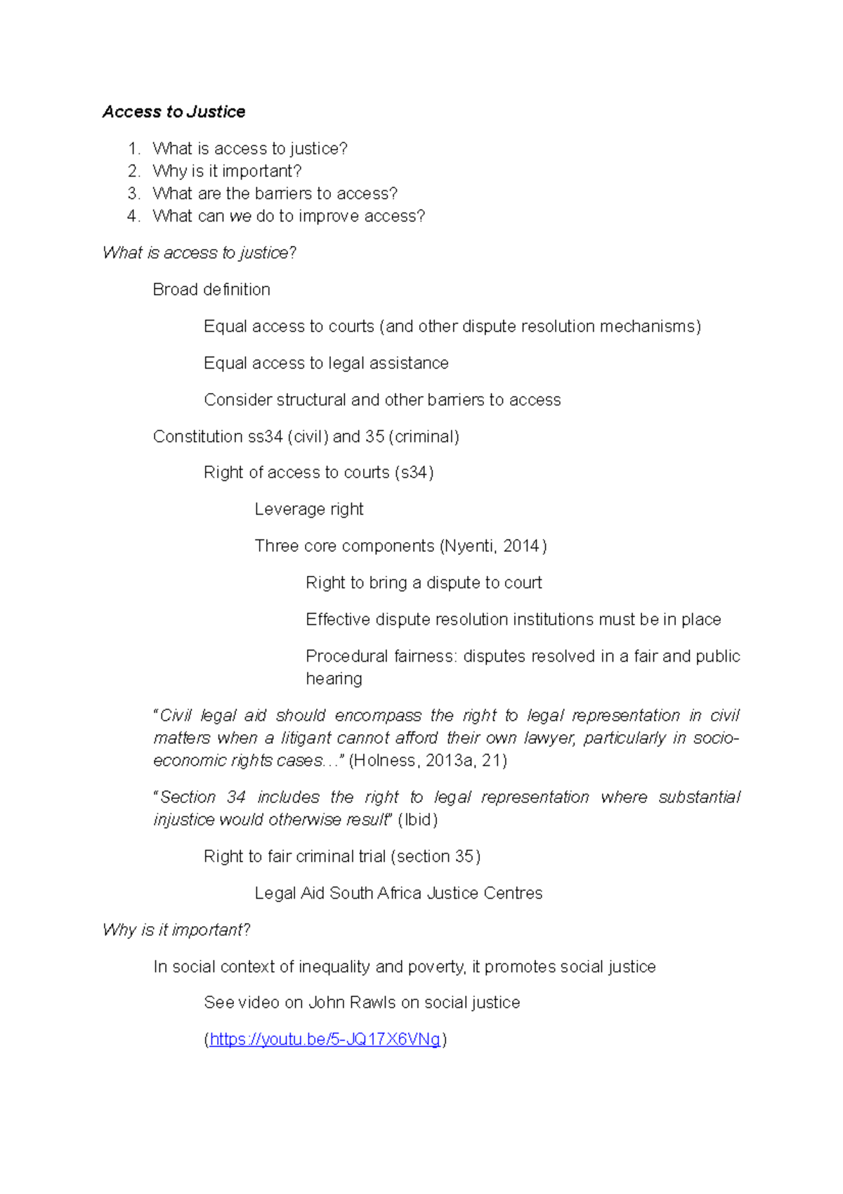 Access to Justice - Lecture Notes 15: Barriers and Improvements - Studocu