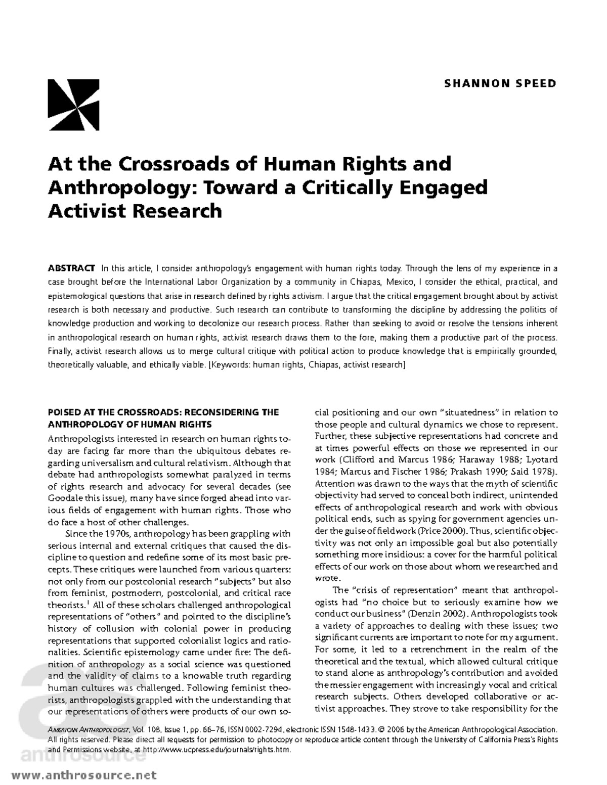 At the Crossroads of Human Rights and Anthropology: Activist Research ...