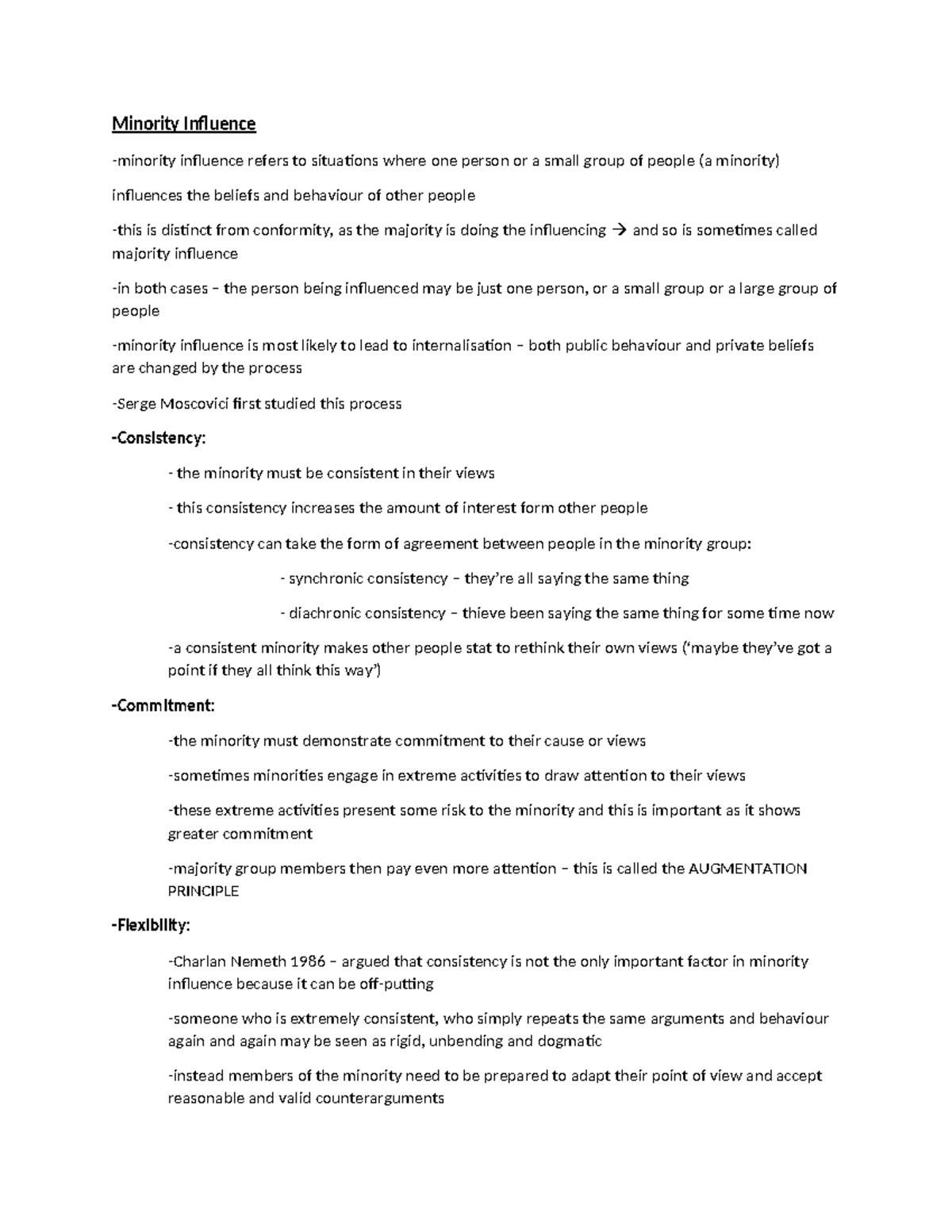 Minority Influence - Psychology Notes (PSY 101) - Studocu