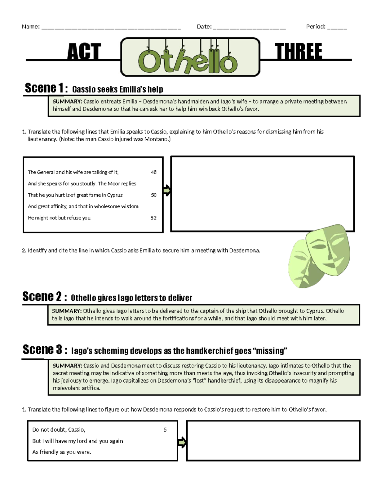 Othello Act 3 Guided Reading Packet: Key Scenes & Analysis - Studocu