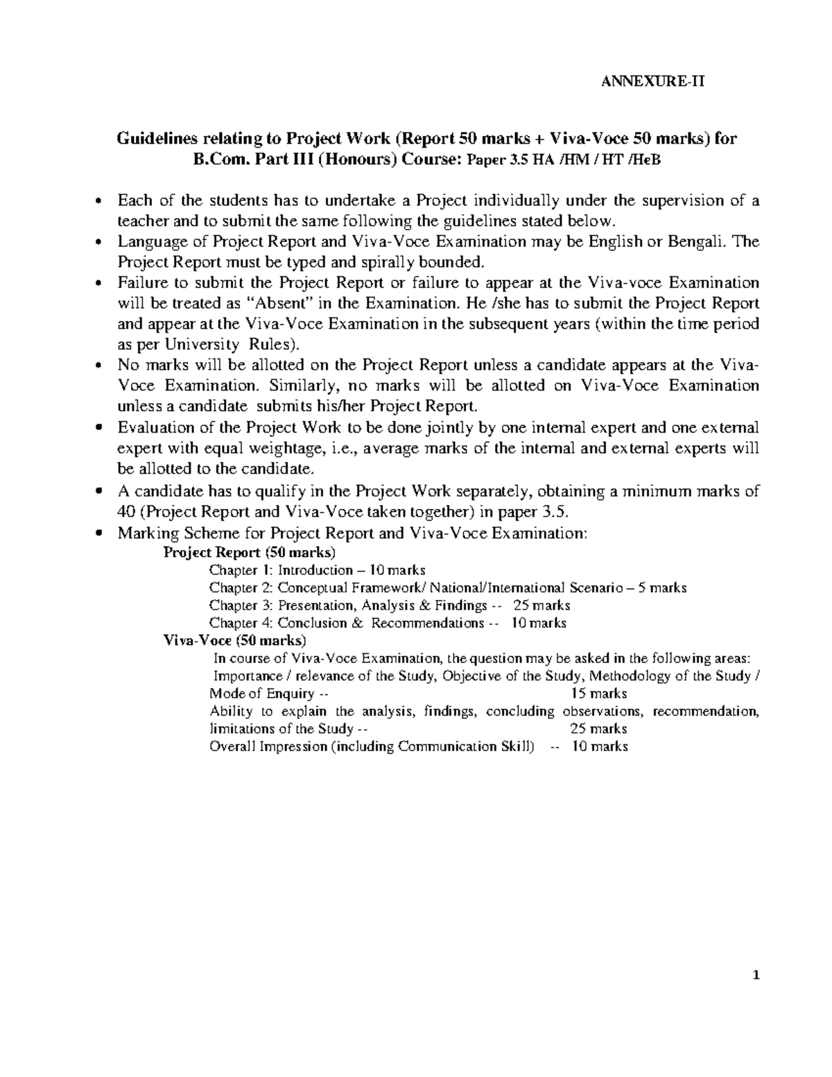 CU Project Guidelines for B.Com. Part III (Honours) Paper 3.5 - Studocu
