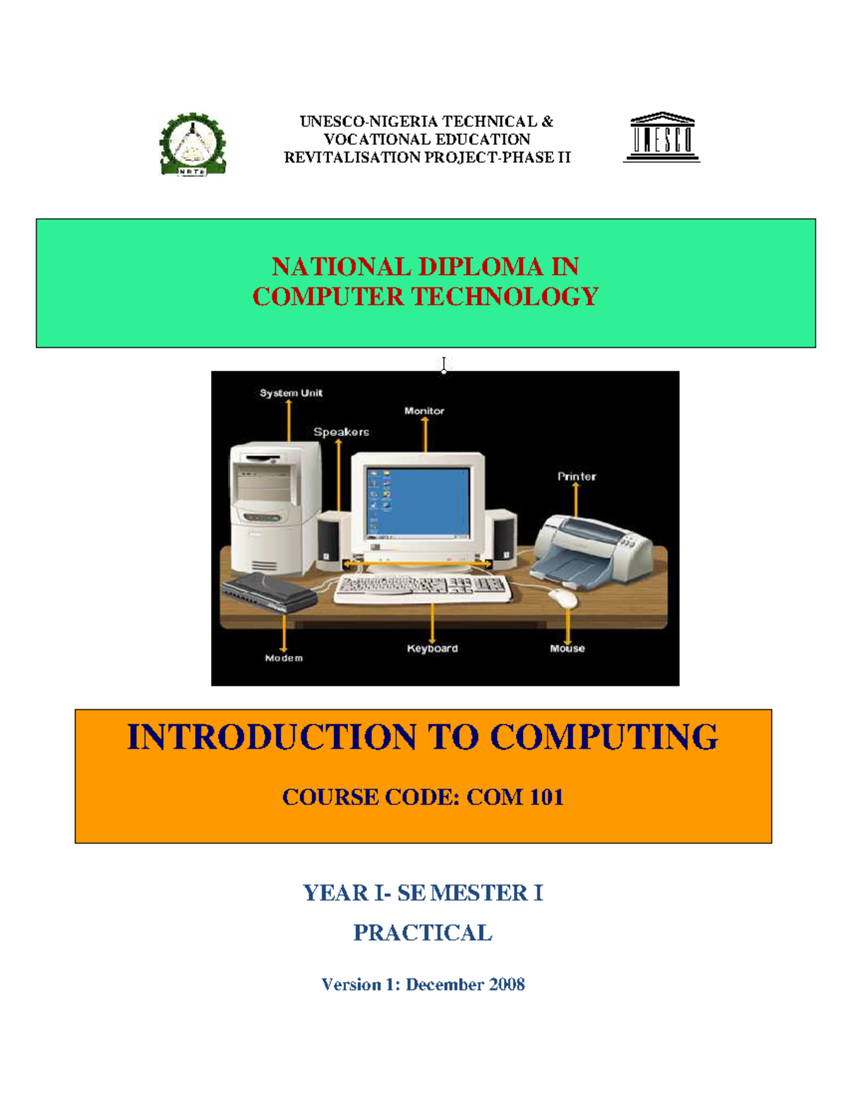 COM 101 Introduction to Computing Practical: Key Concepts & Activities ...