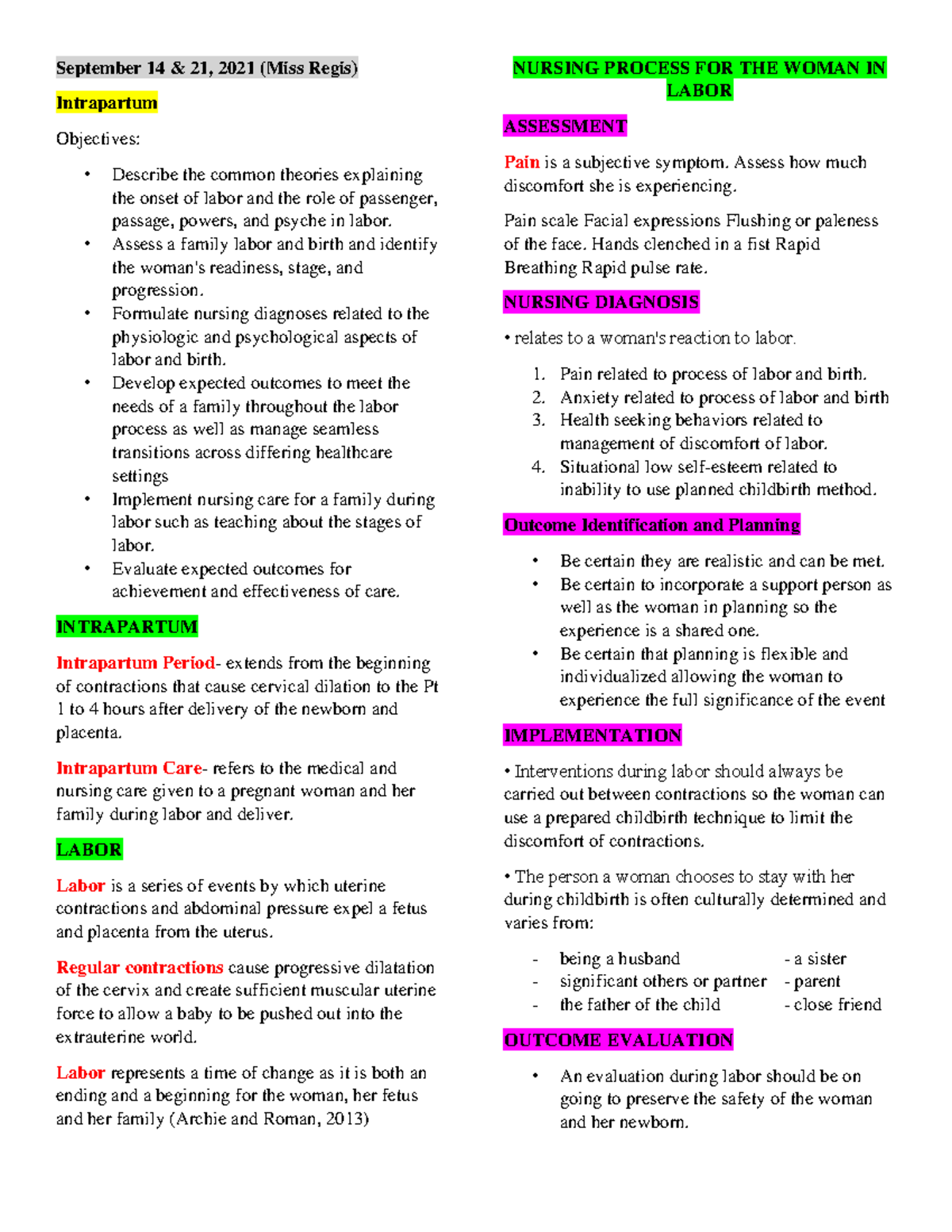 NCM-107 Maternal Nursing Finals Study Notes on Intrapartum Care - Studocu