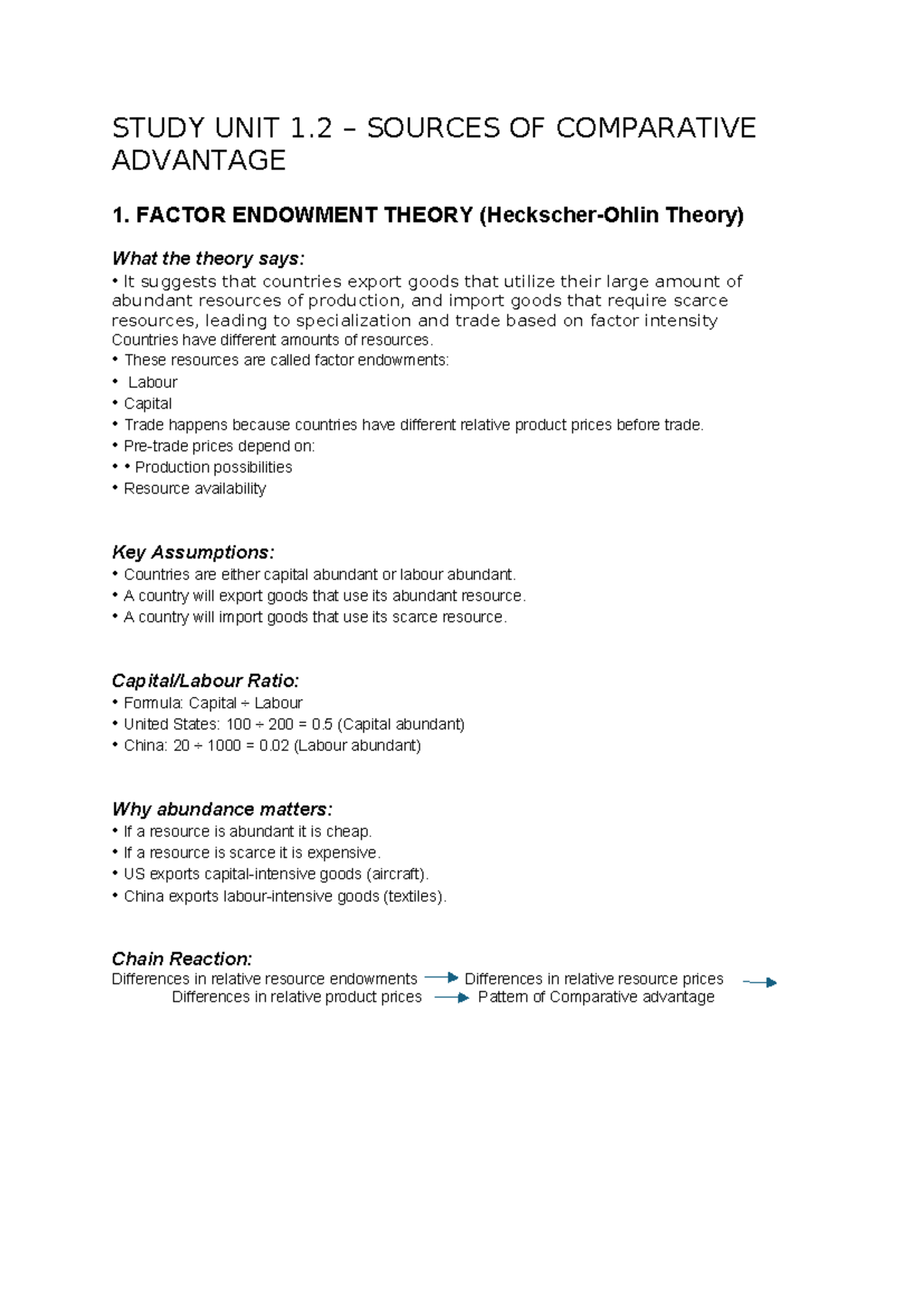 EKIP 212 Study Unit 1.2: Sources of Comparative Advantage Theory - Studocu