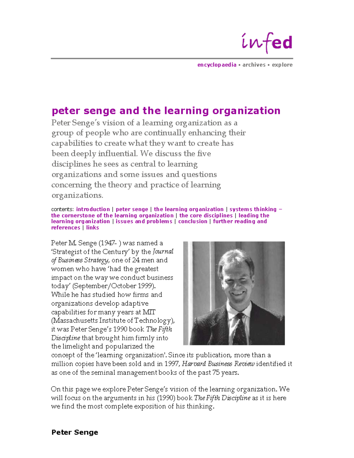 Chapter Notes on Senge's Learning Organization (Org 101) - Studocu