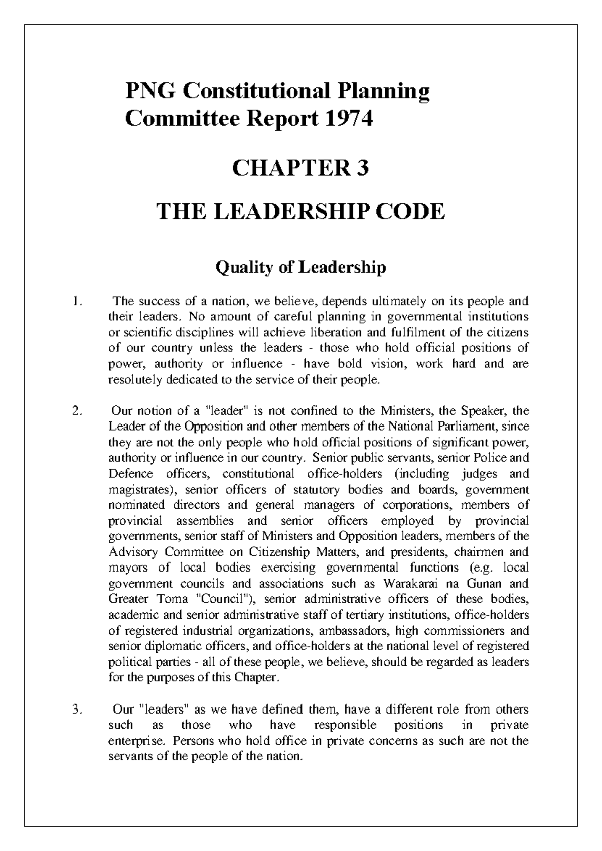 PNG Leadership Code: Principles & Recommendations on Governance - Studocu