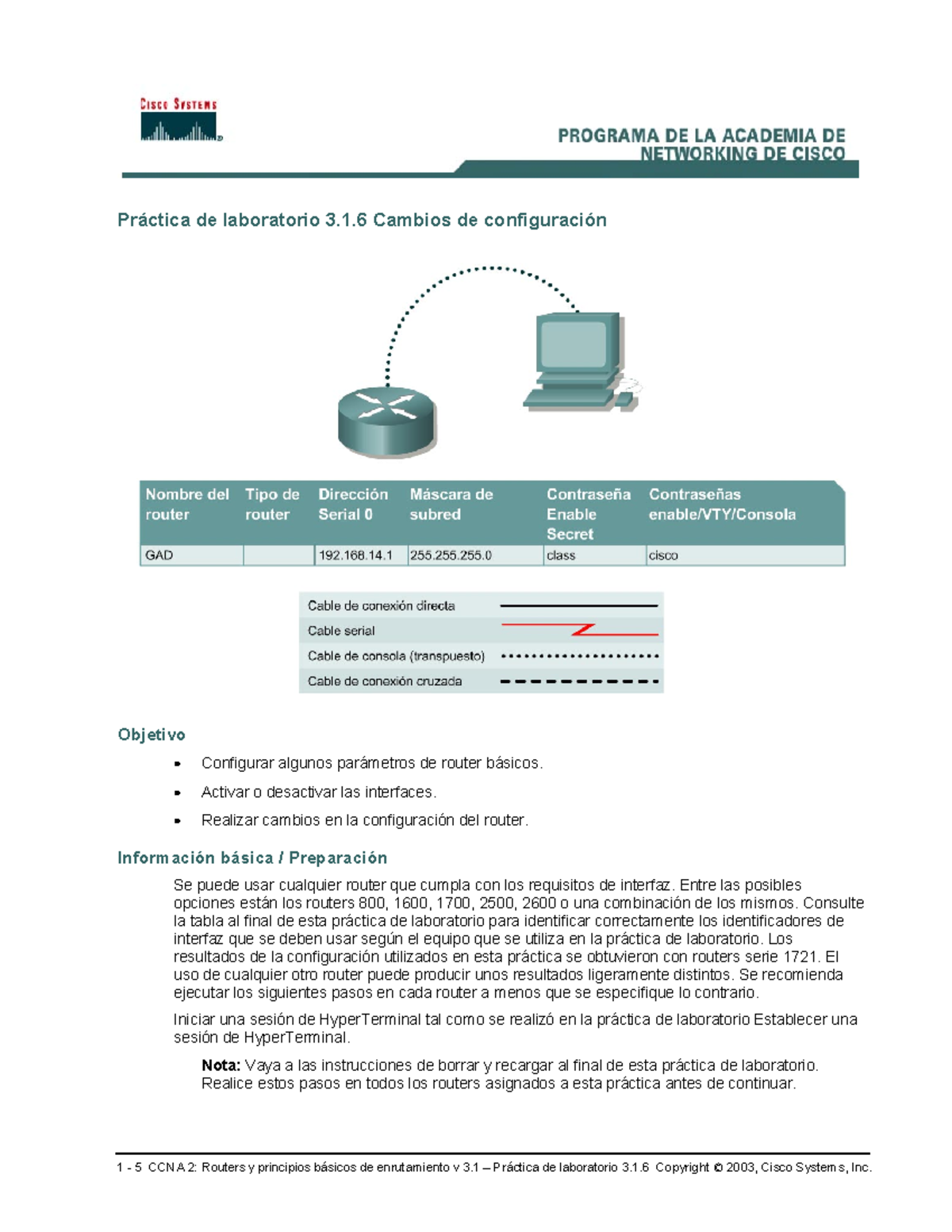 CCNA2 Laboratorio 3.1: Configuración Básica de Router y Interfaces - Studocu