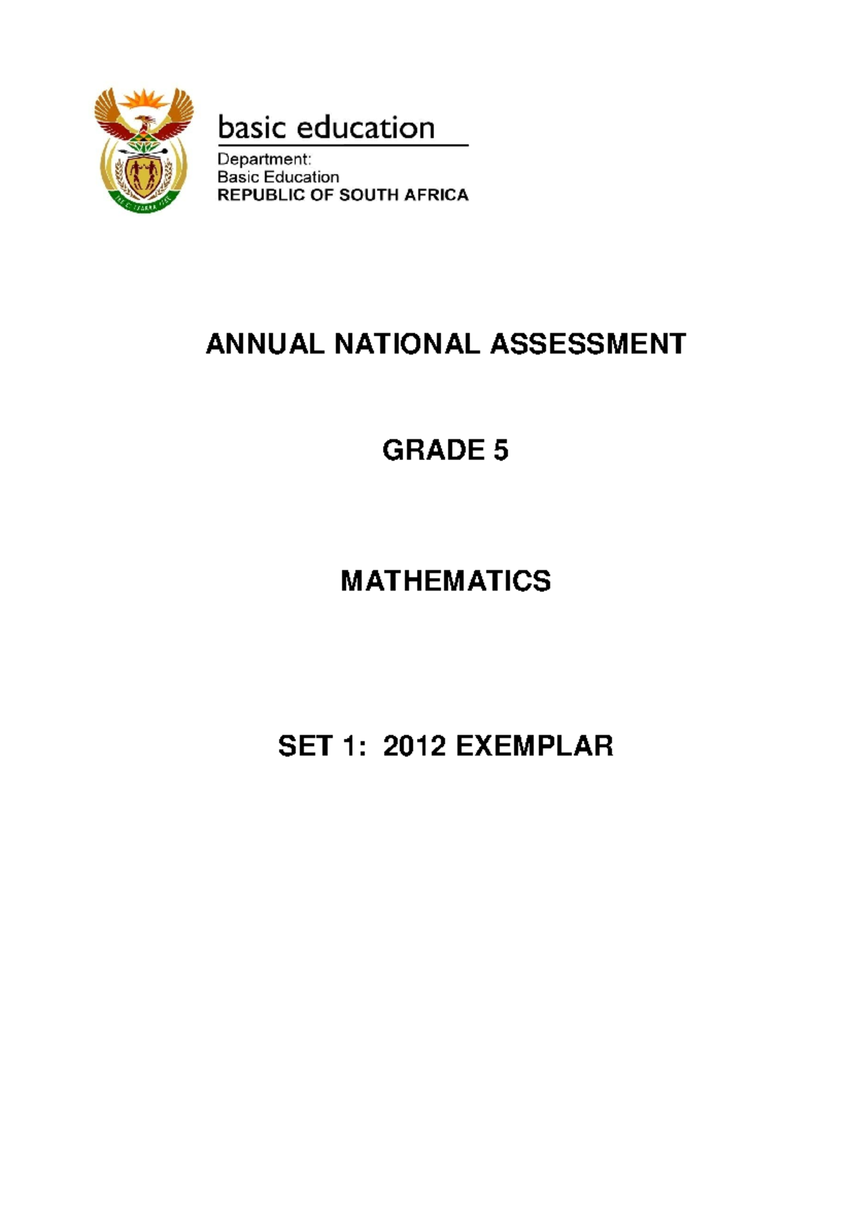 Grade 5 ANA Mathematics Exemplars - Set 1 (2012) - Studocu
