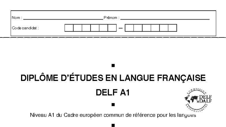 Exemple Complet DELF A1 - Épreuves et Consignes - Studocu