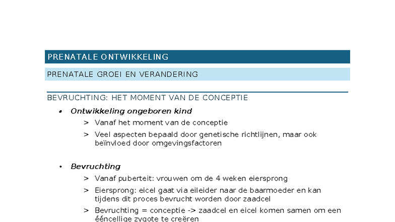 Prenatale Ontwikkeling en Geboorte: Een Overzicht van Groei en ...