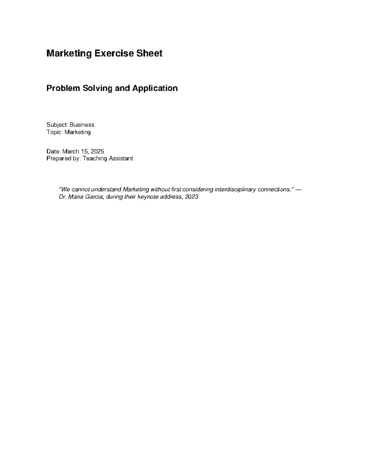 14674992452-888069.pdf - Marketing Exercise Sheet Problem Solving and ...