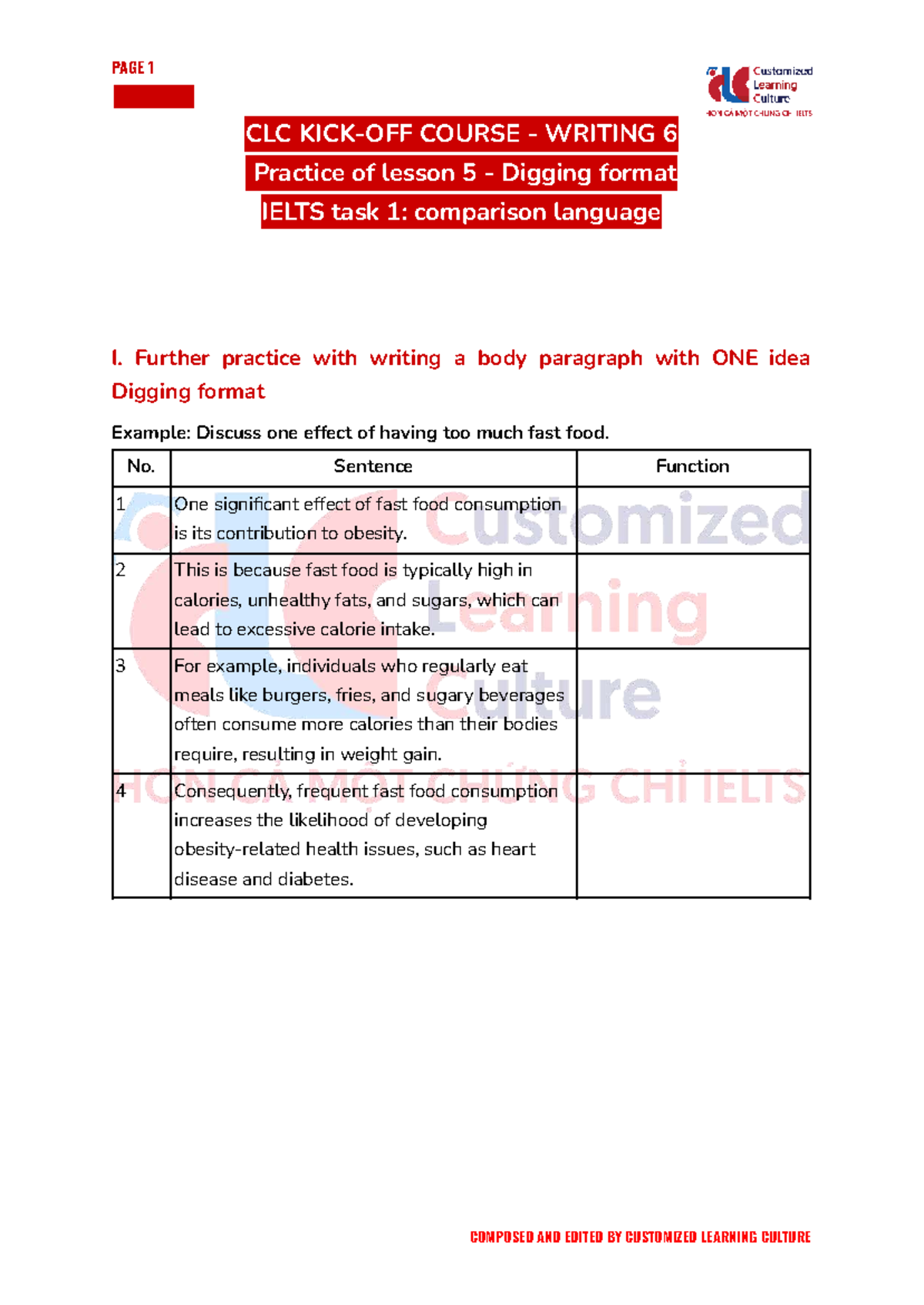 CLC 6 Writing Lesson: IELTS Task 1 Comparison Practice - Studocu