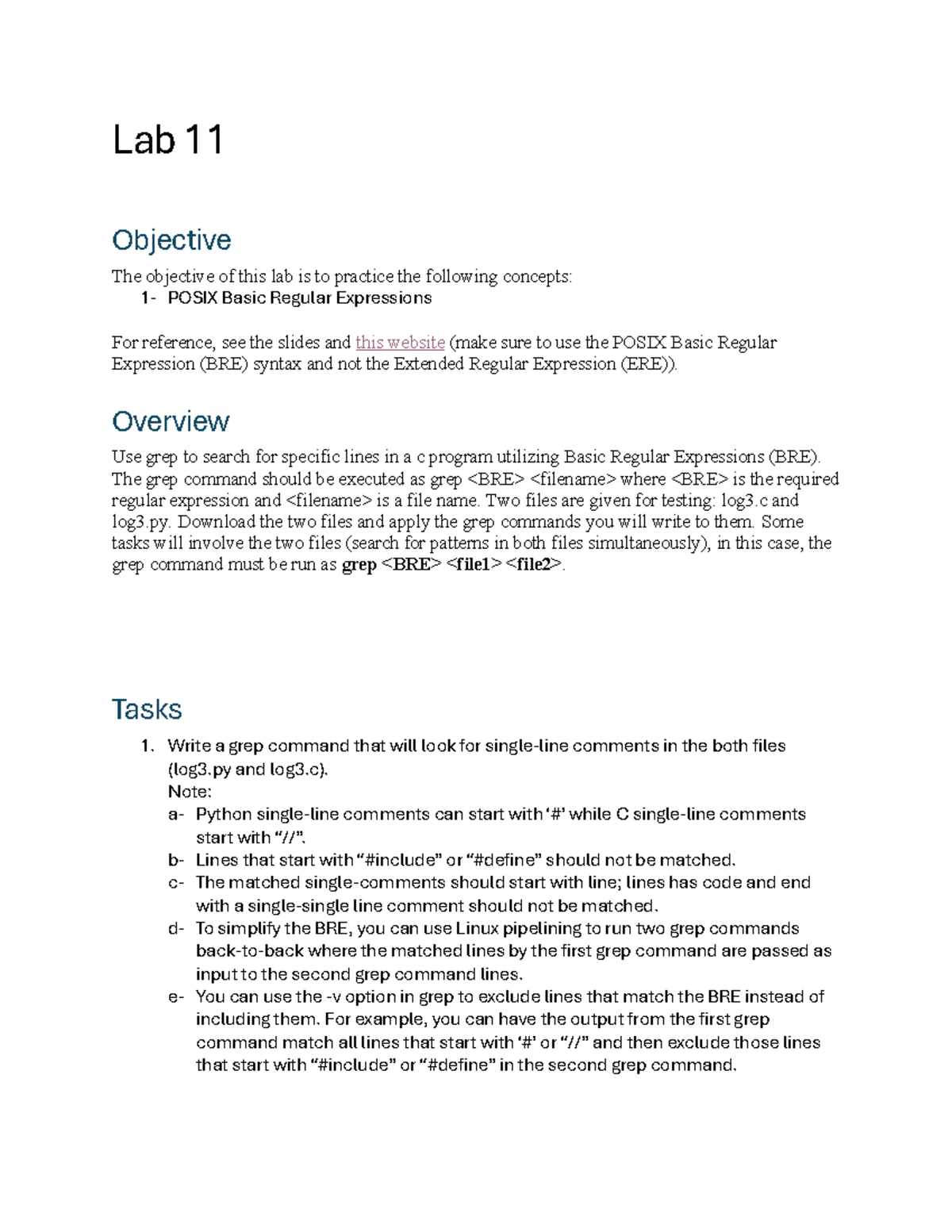 Lab 11 - Lab work - Lab 11 Objective The objective of this lab is to ...