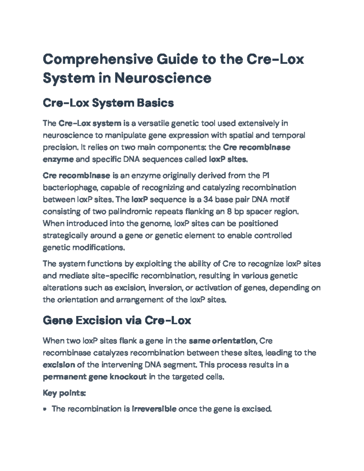 Comprehensive Overview of the Cre-Lox System in Neuroscience (NEU 101 ...