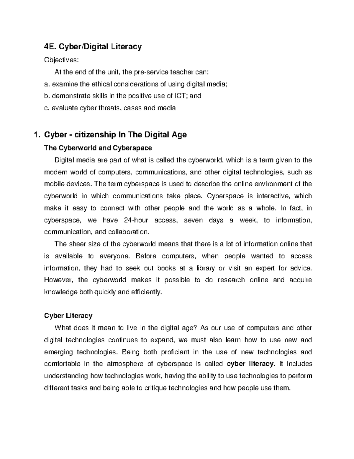 UNIT-4E: Exploring Cyber-Digital Literacy for Pre-Service Teachers ...