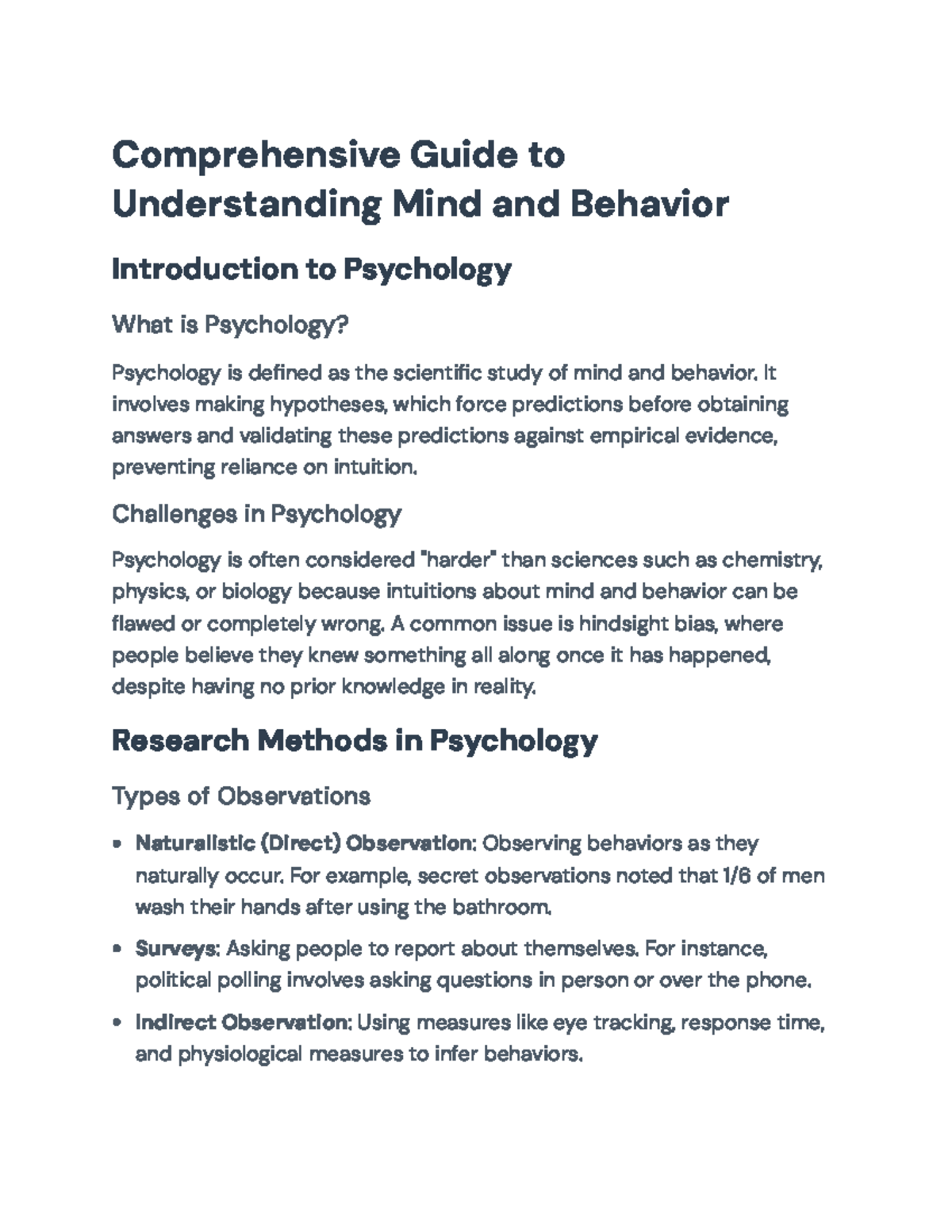 Comprehensive Psychology Overview: Mind, Behavior, and Research Methods ...