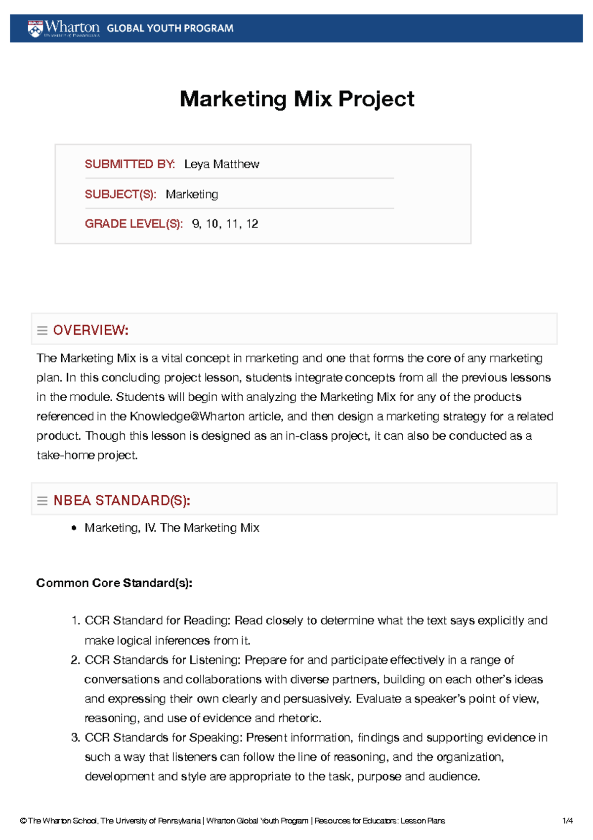 Marketing Mix Project: Analysis and Strategy Design for Grades 9-12 ...