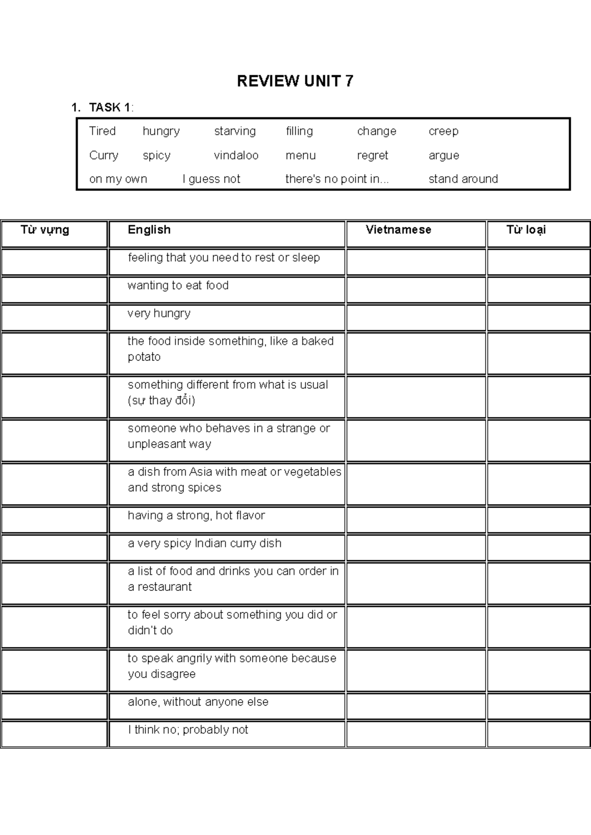 RV Unit 7 Review: Vocabulary & Adjective Exercises - Studocu