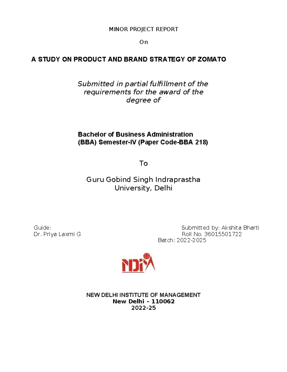 BBA 218 Minor Project Report: Brand Strategy Study of Zomato - Studocu