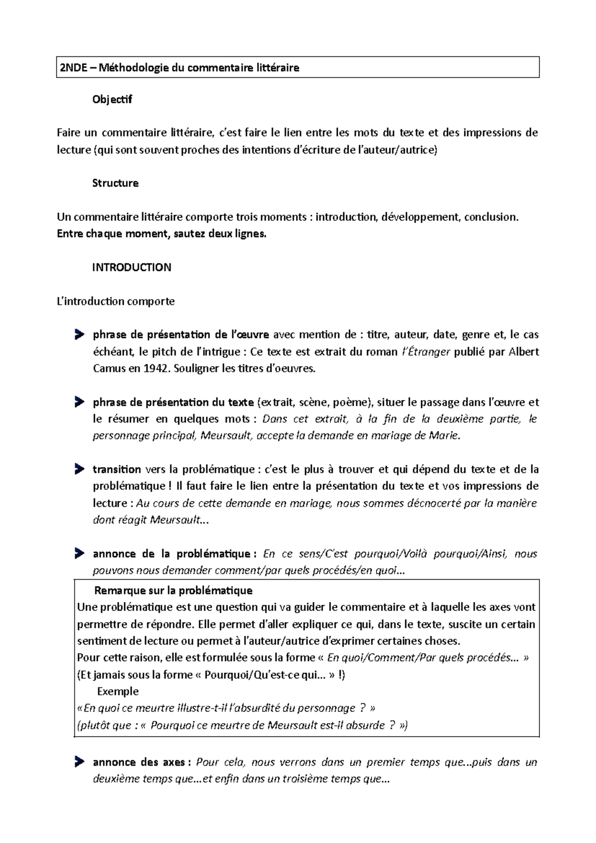Méthodologie du commentaire composé - 2NDE – Méthodologie du ...
