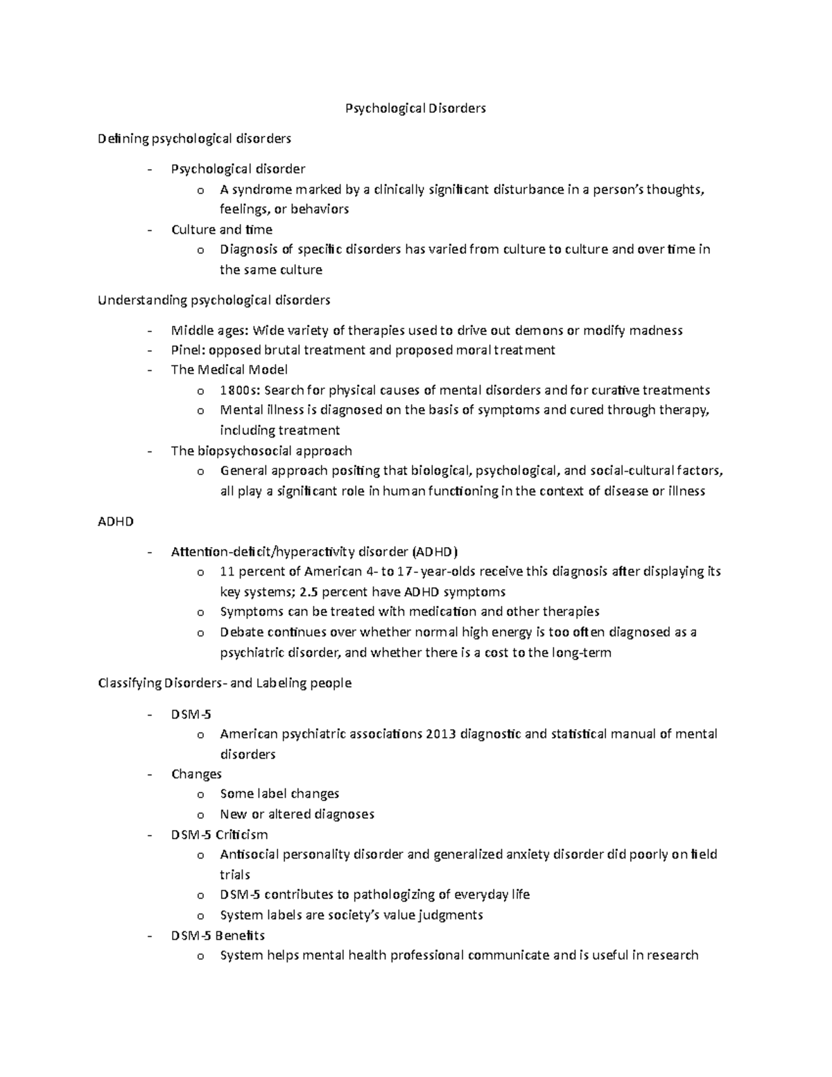 Chapter 13- disorders - Psychological Disorders Defining psychological ...