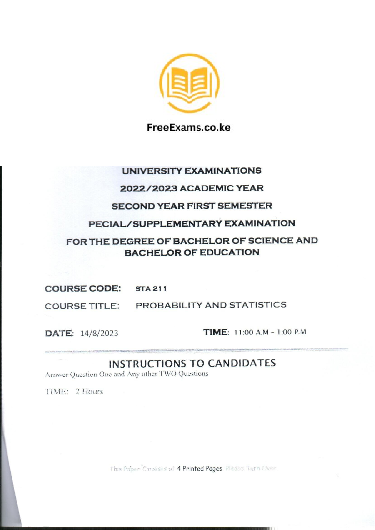 STA 211 Final Exam: Probability and Statistics Overview - Studocu