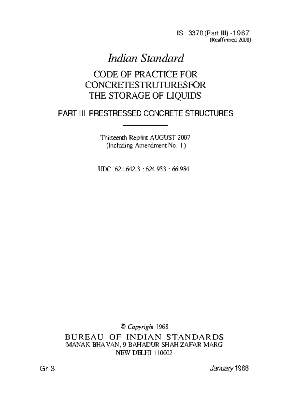 IS 3370 Part III 1967: Code for Design of Prestressed Concrete ...