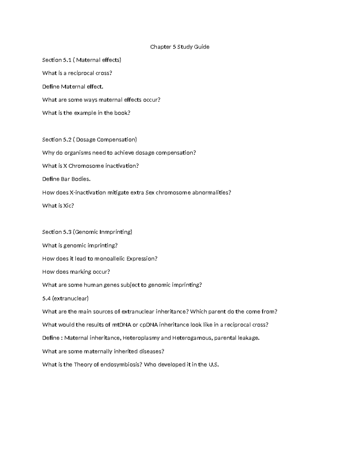 Genetics Study Guide Chapter 5 Maternal Effects Inheritance Studocu
