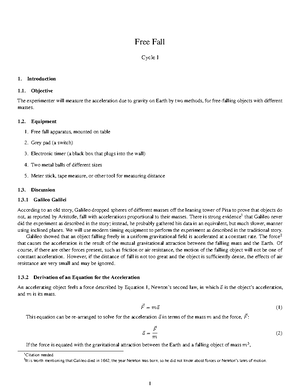 Sample 6 - FREE FALL LAB Report - Experiment P007: Acceleration due to ...