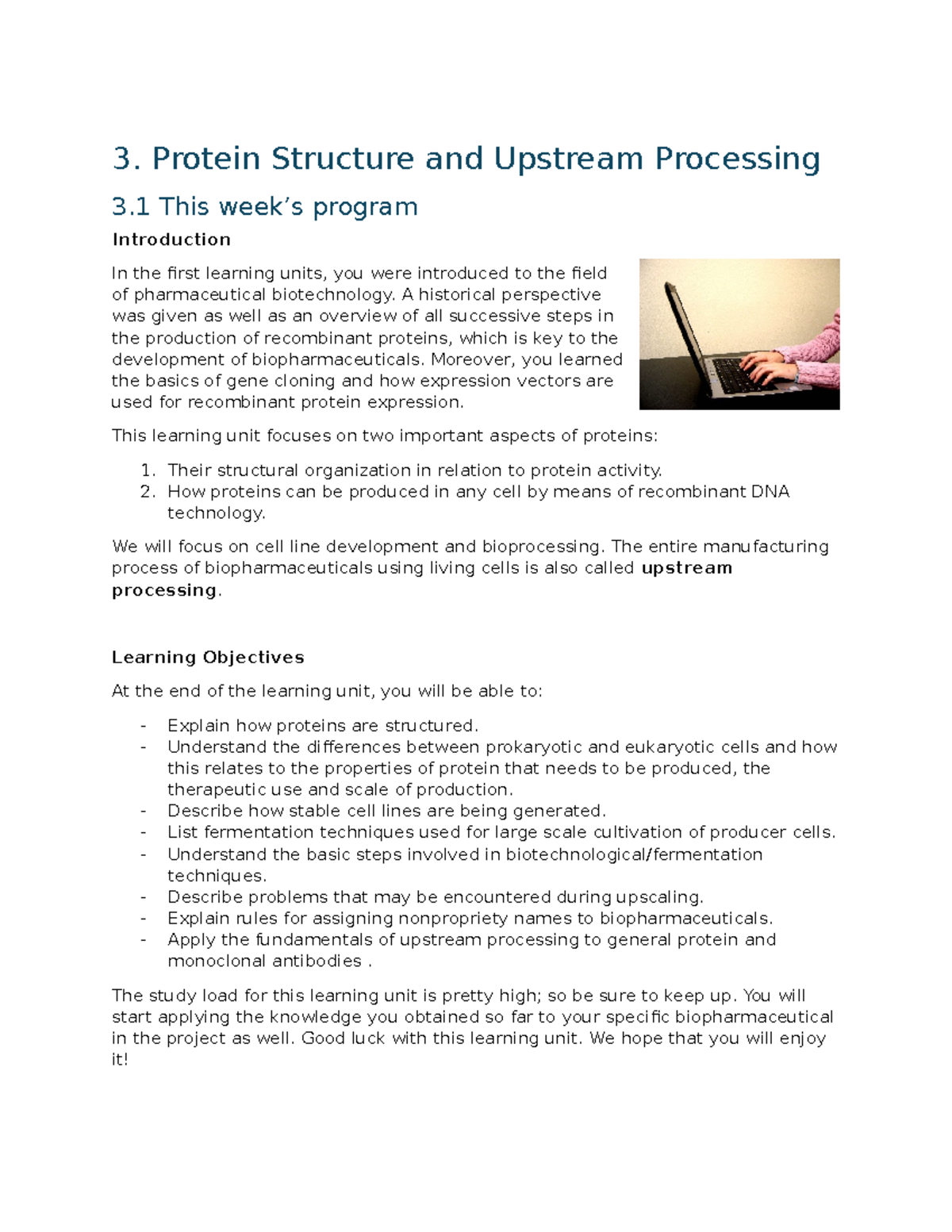 3.1 Protein Structure & Upstream Processing in Biopharmaceuticals ...